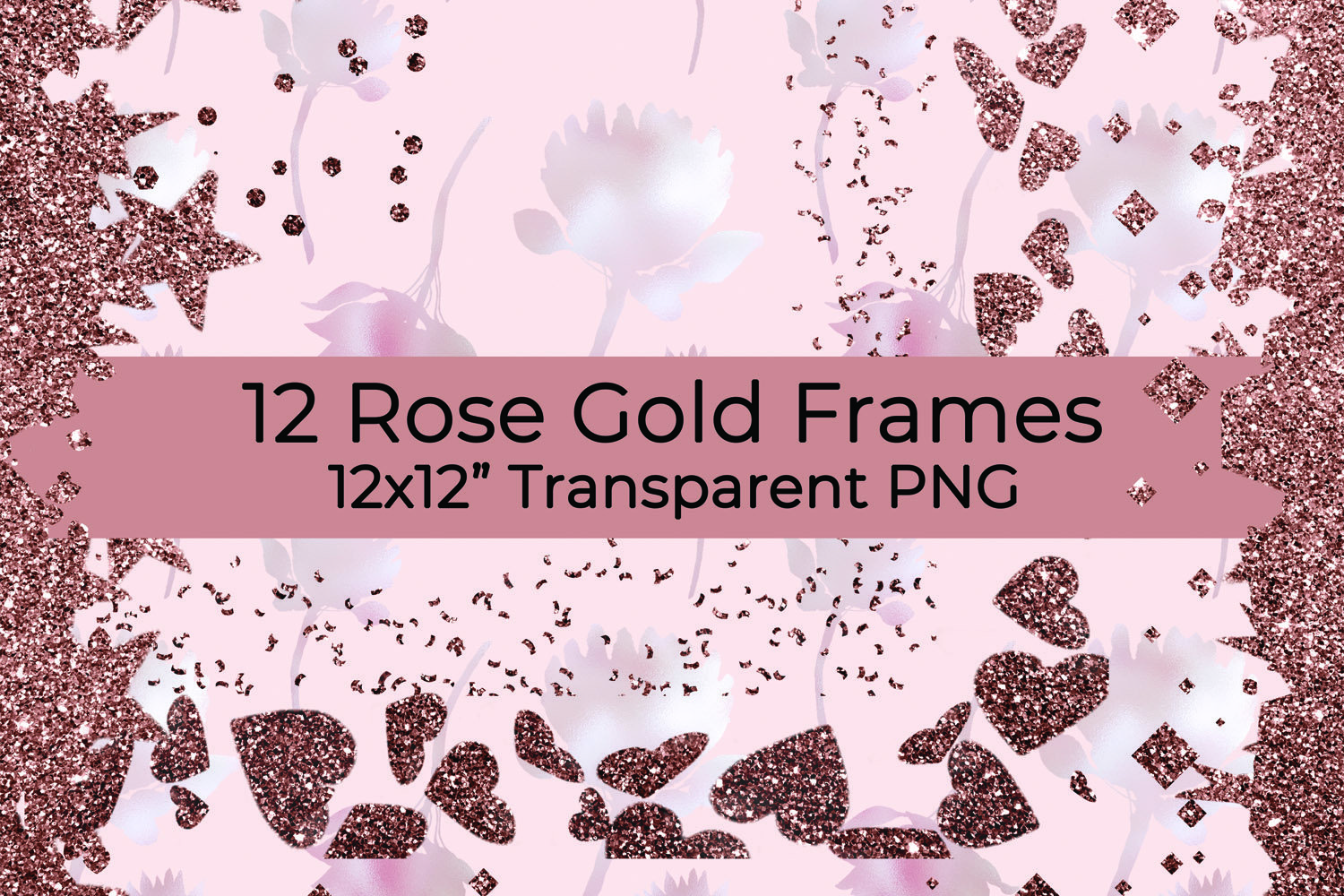 Rose Gold Glitter Frames (93632) | Decorations | Design Bundles