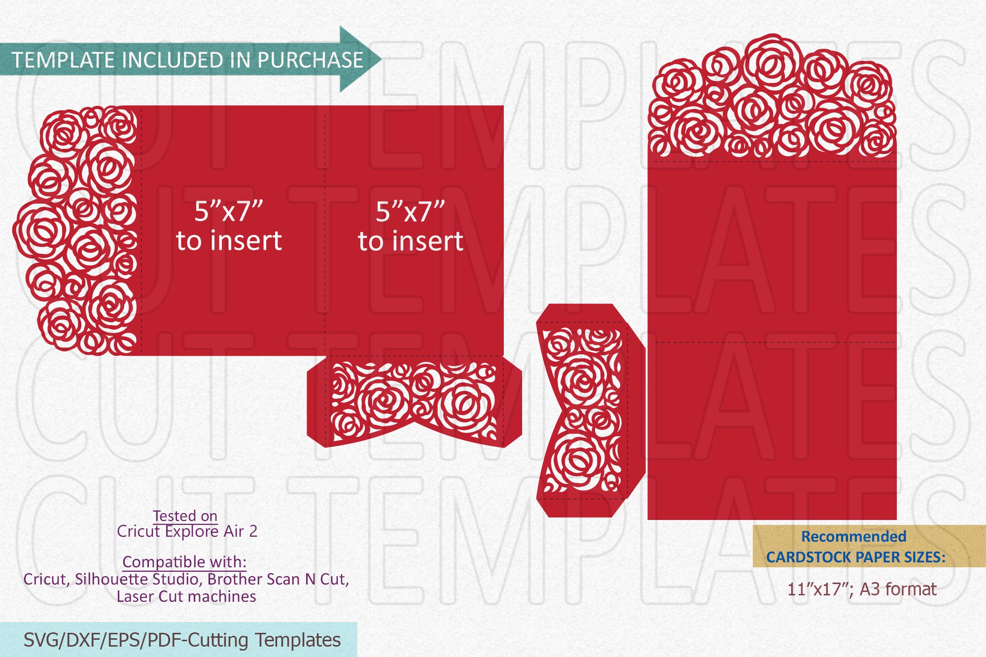 Roses Trifold Wedding Invitation Pocket Envelope Svg Laser 514763