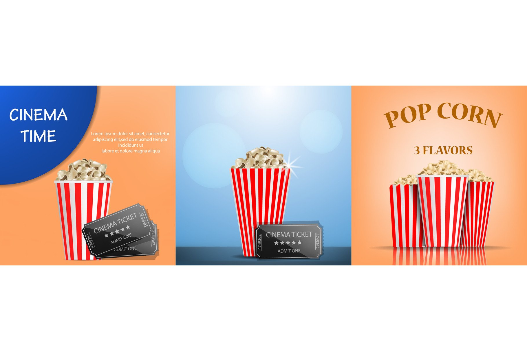 Popcorn cinema box banner set, realistic style (492229) | Icons ...