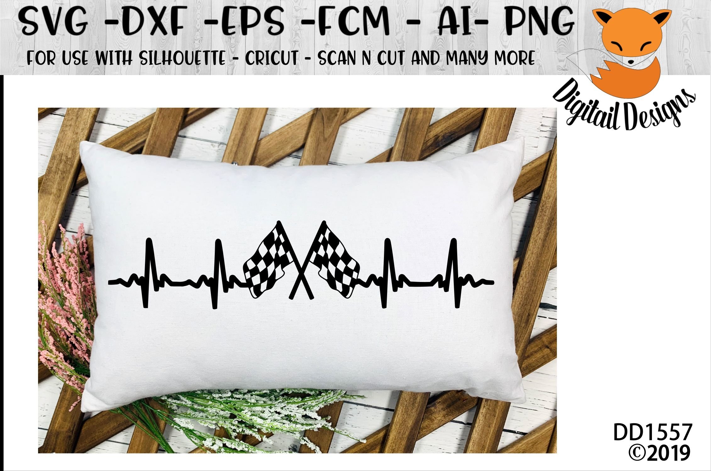 Racing EKG - Checkered Flag EKG Heartbeat (366480) | Cut Files | Design ...