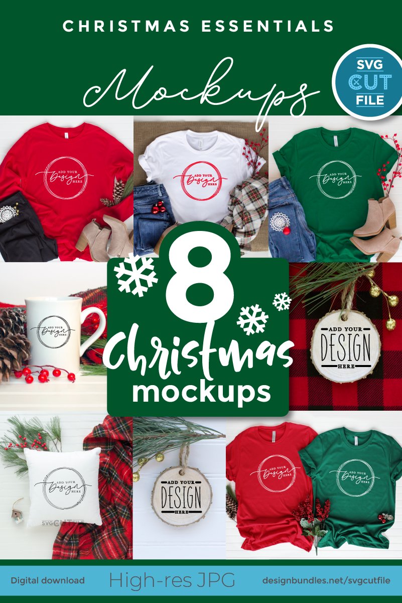 Christmas mockup bundle - Bella Canvas mockups, pillow, mug (809854 ...