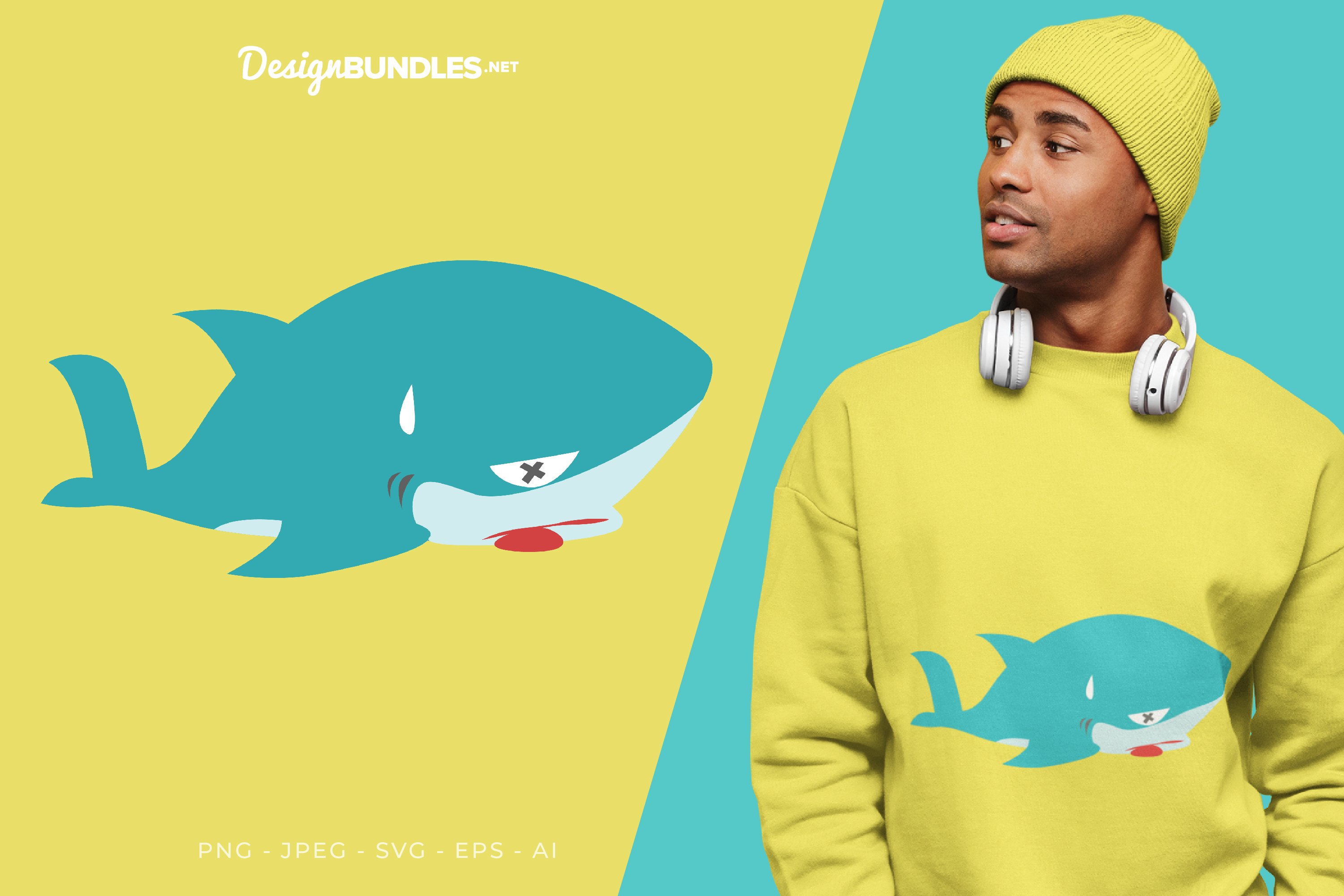 Tired Shark Vector Illustration For T-Shirt Design