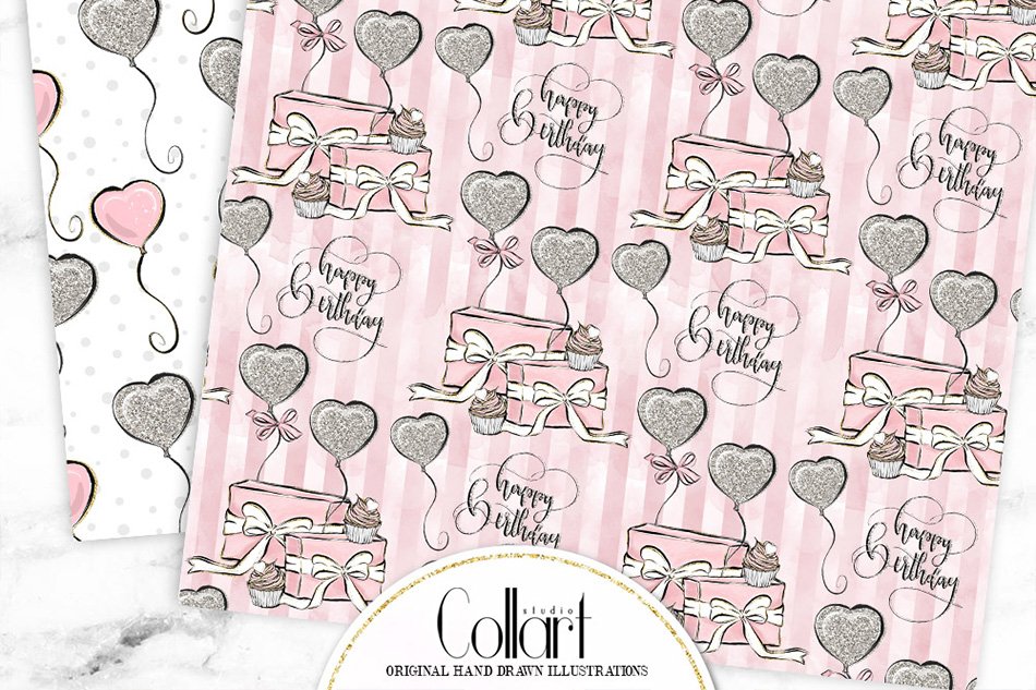 Elephant digital paper, baby girl papers, seamless patterns (231219 ...