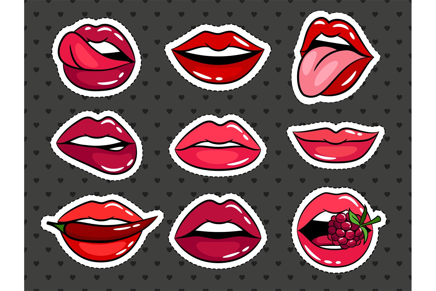 Female lips stickers set (861180) | Illustrations | Design Bundles