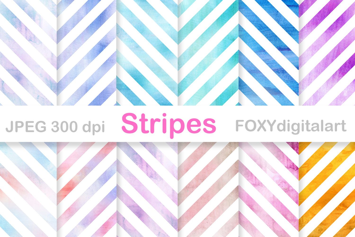 Chevron Stripes Watercolor Digital Paper Pack Scrapbook (293709 ...