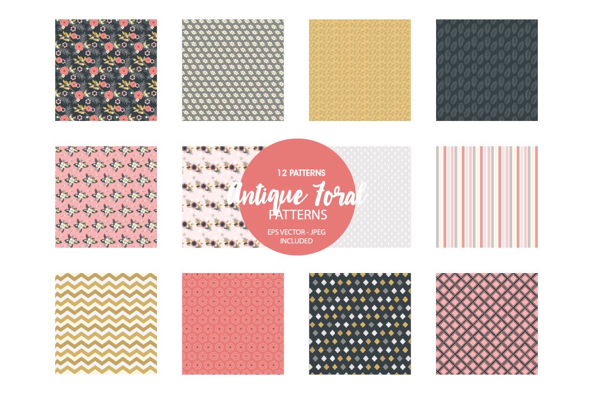 Antique Floral Pattern collection, vector ai, eps and jpeg