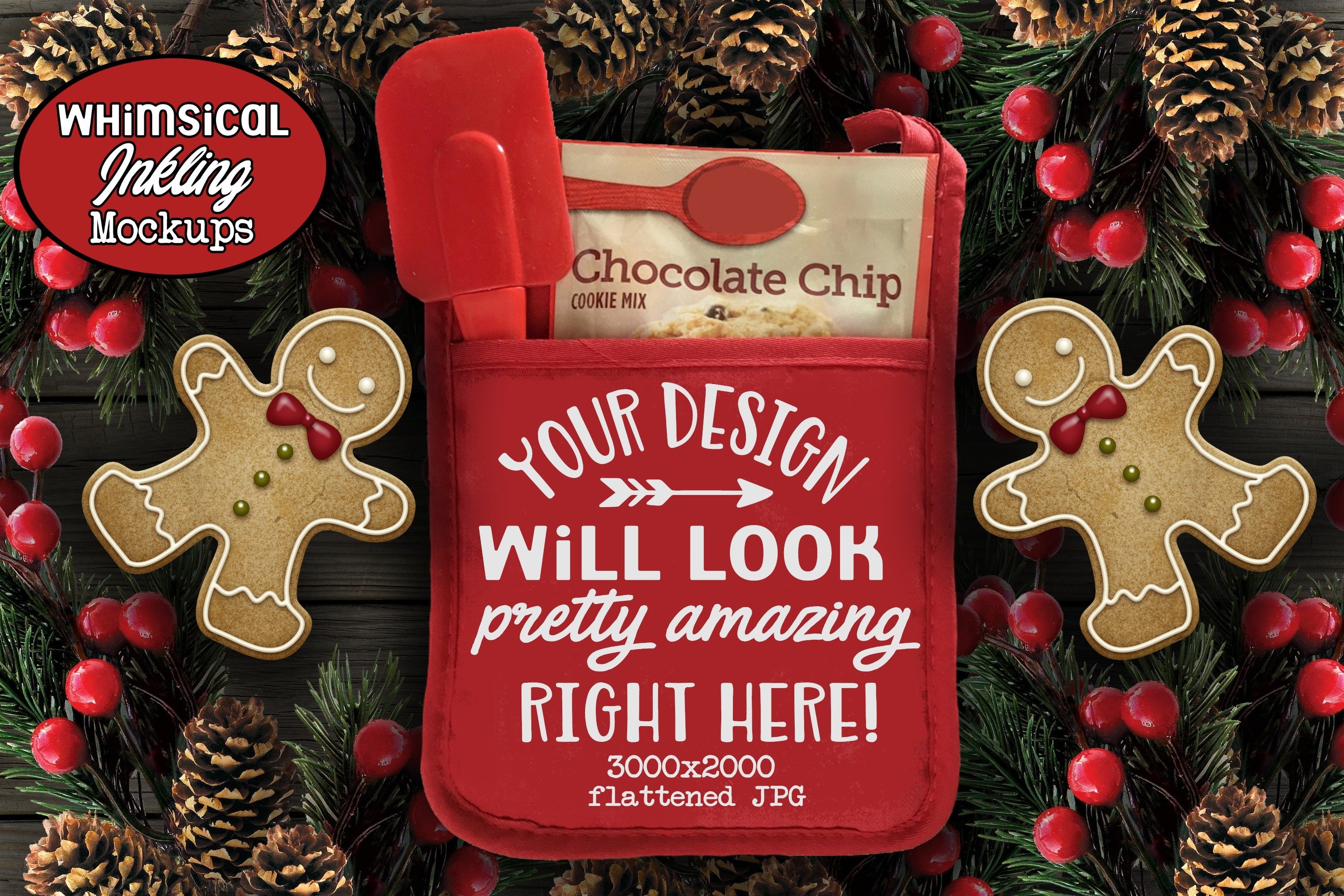 Red Potholder And Gingerbread Mockup