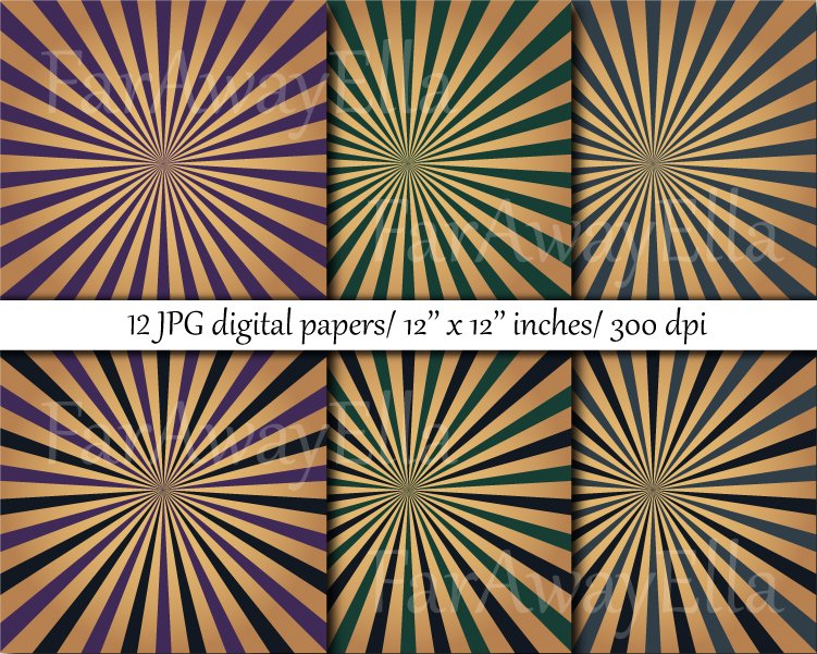 Vintage sunburst digital paper pack | 12 JPG digital papers (247449 ...