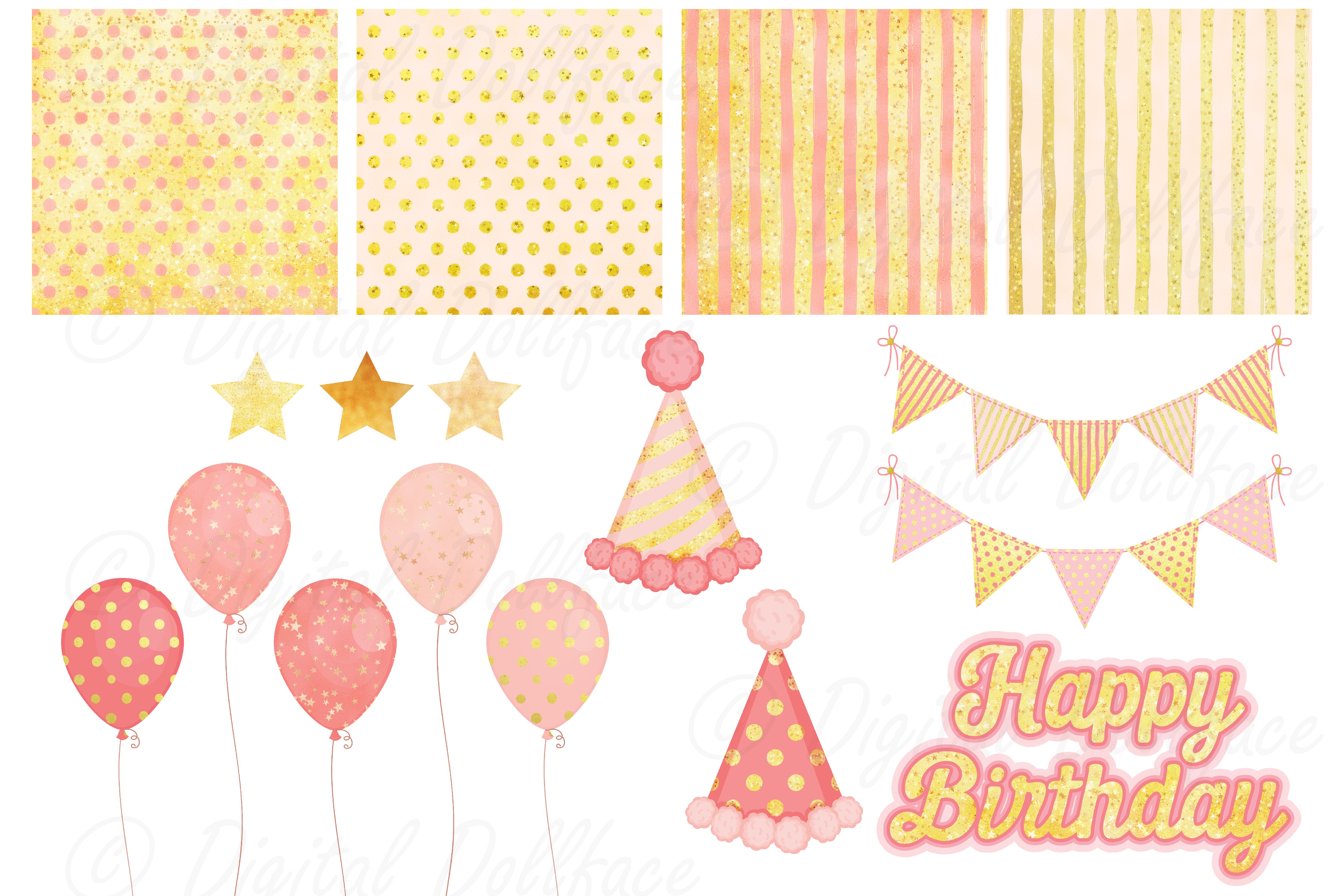 Pink Birthday Clipart Set (77024) | Illustrations | Design Bundles
