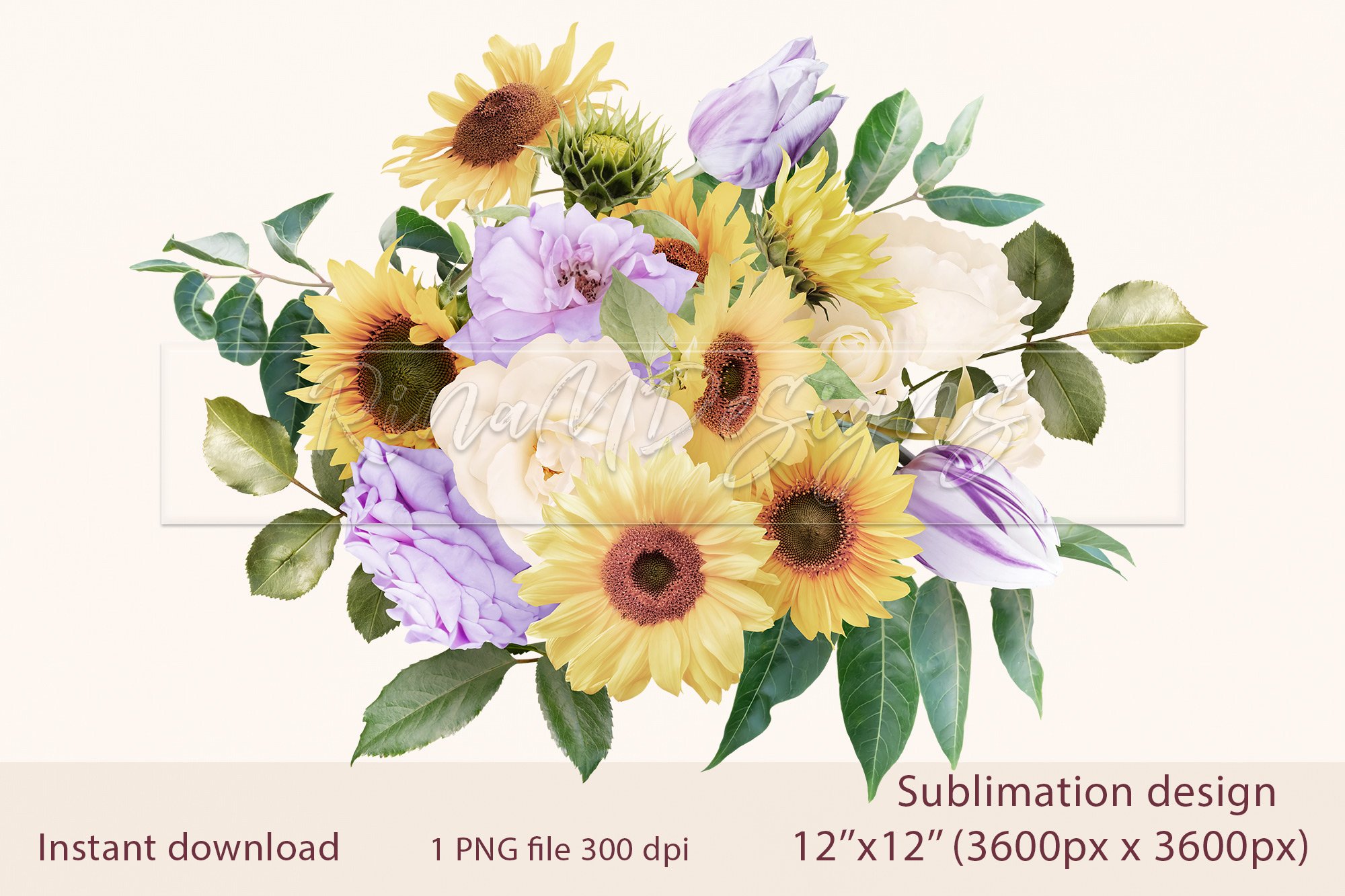 Floral sublimation design. Bouquet of sunflowers PNG. (1199222 ...