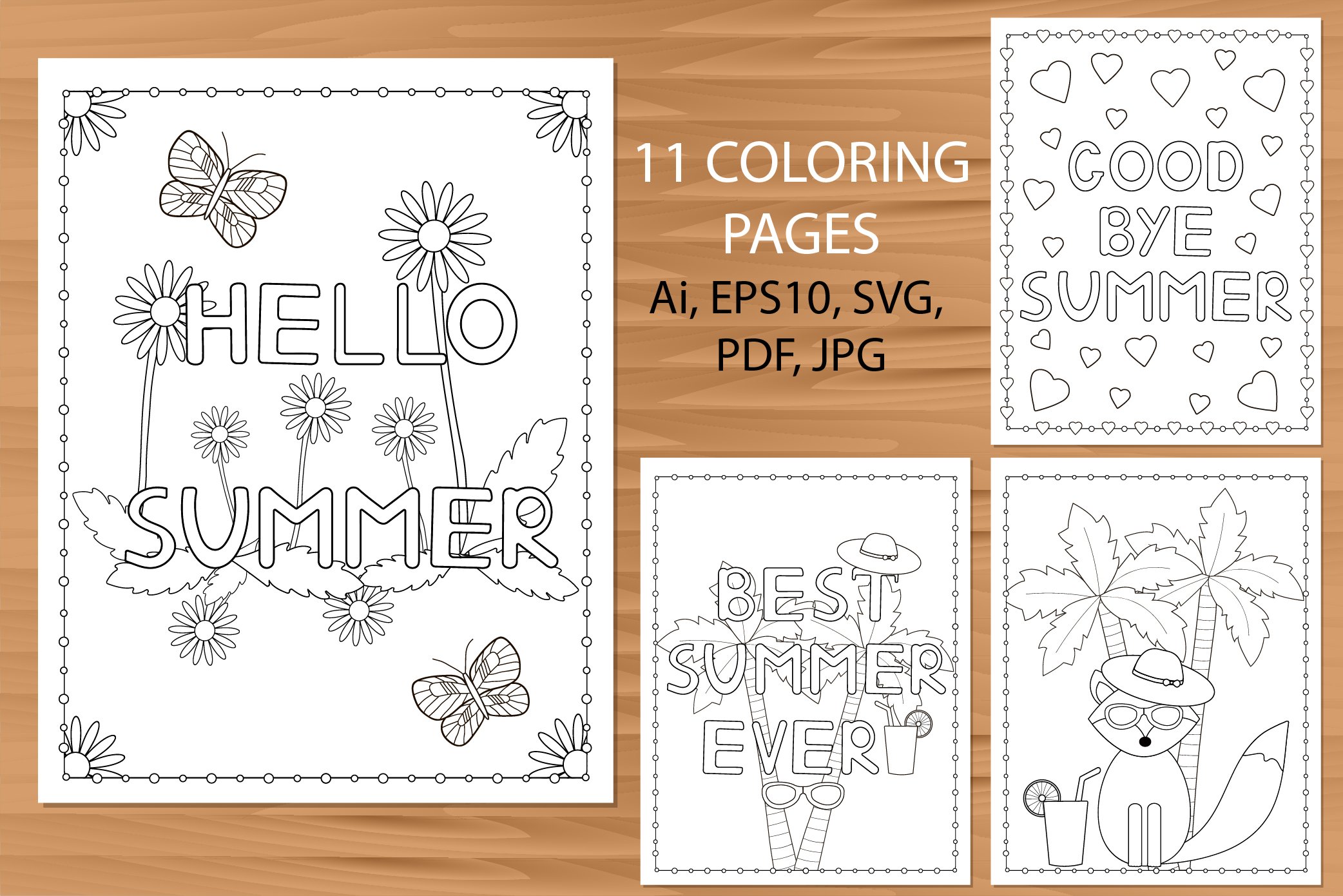 11 summer cards. Coloring pages. (539446) | Coloring Pages | Design Bundles