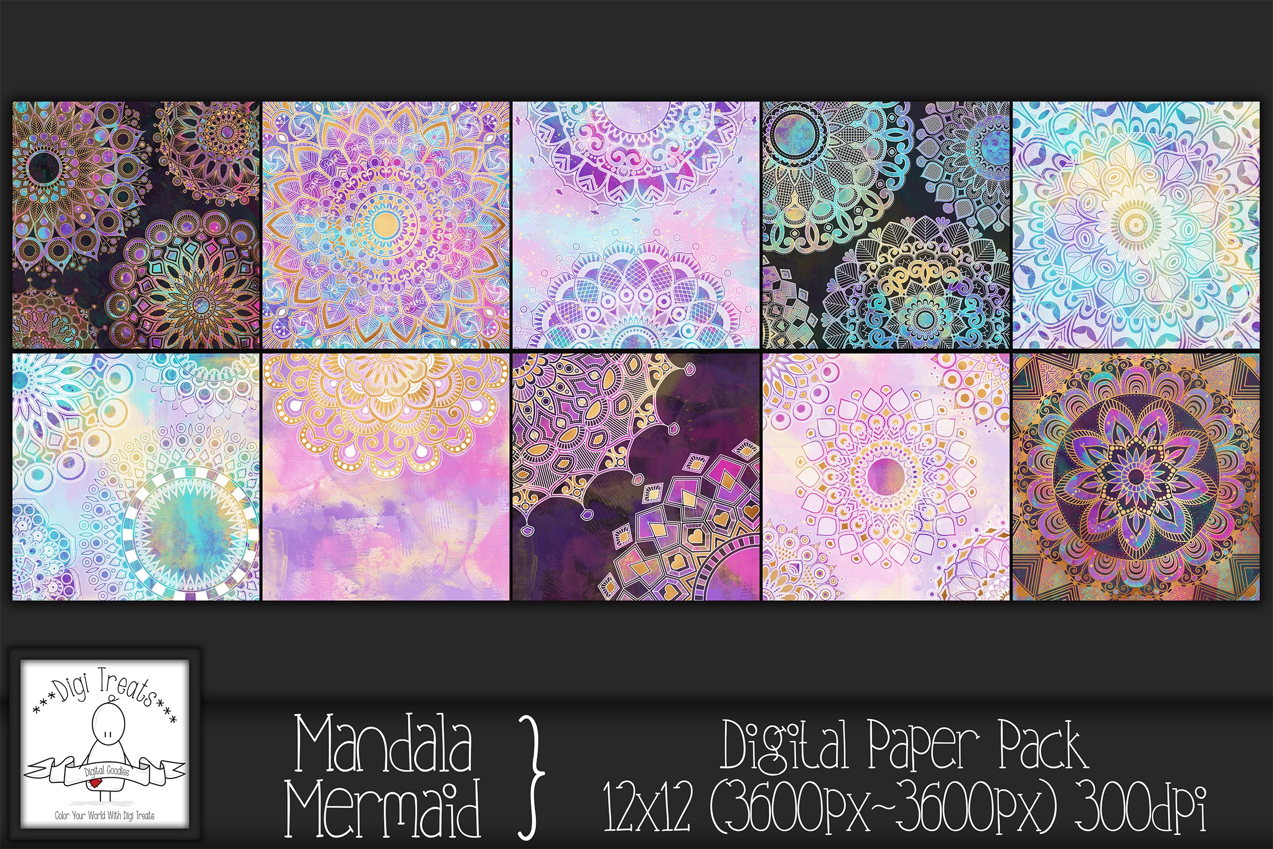 Mandala Mermaid 12x12 Digital Paper Pack (499911) | Elements | Design ...