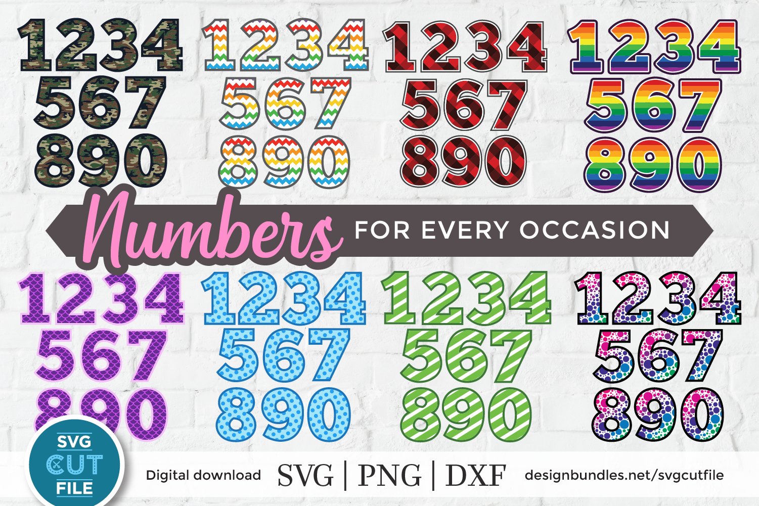 Striped numbers svg, polka dot numbers, numbers bundle dxf (388541 ...
