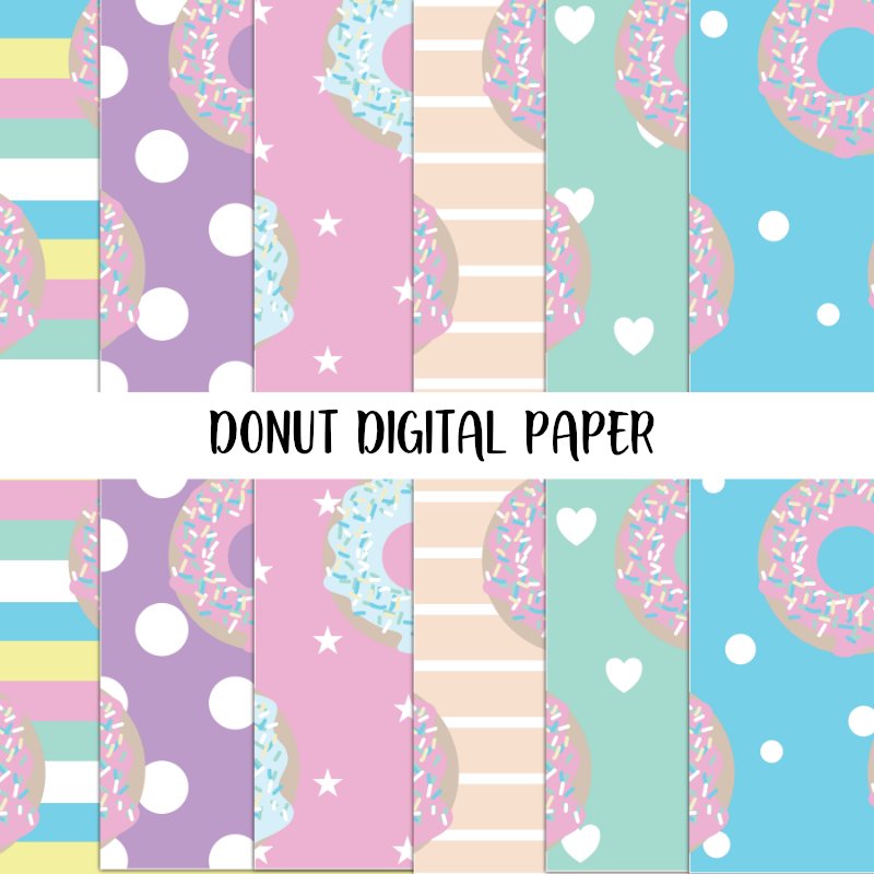 Doughnut Digital Paper (42516) | Scrapbooking | Design Bundles