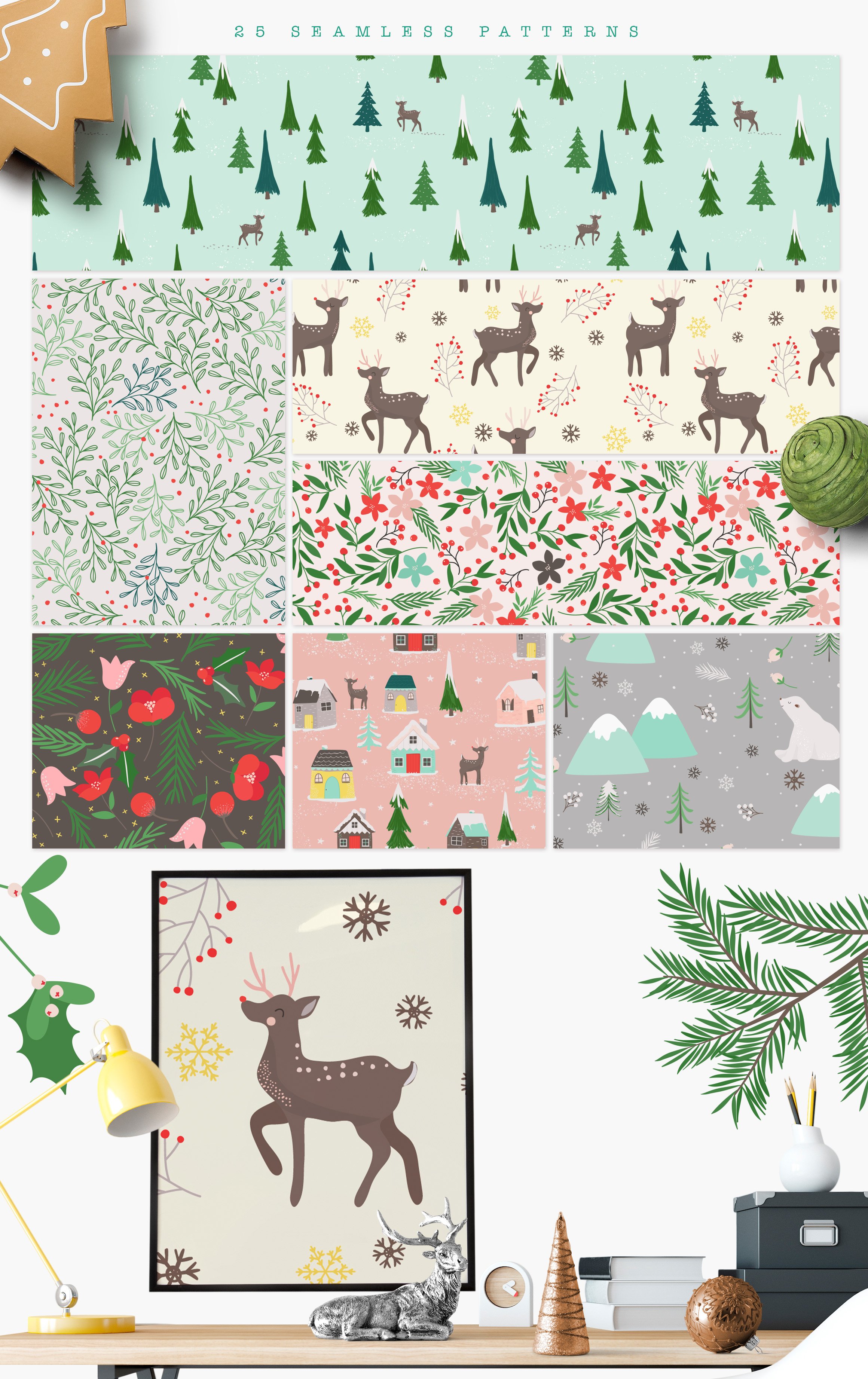 Winter Village Seamless Patterns