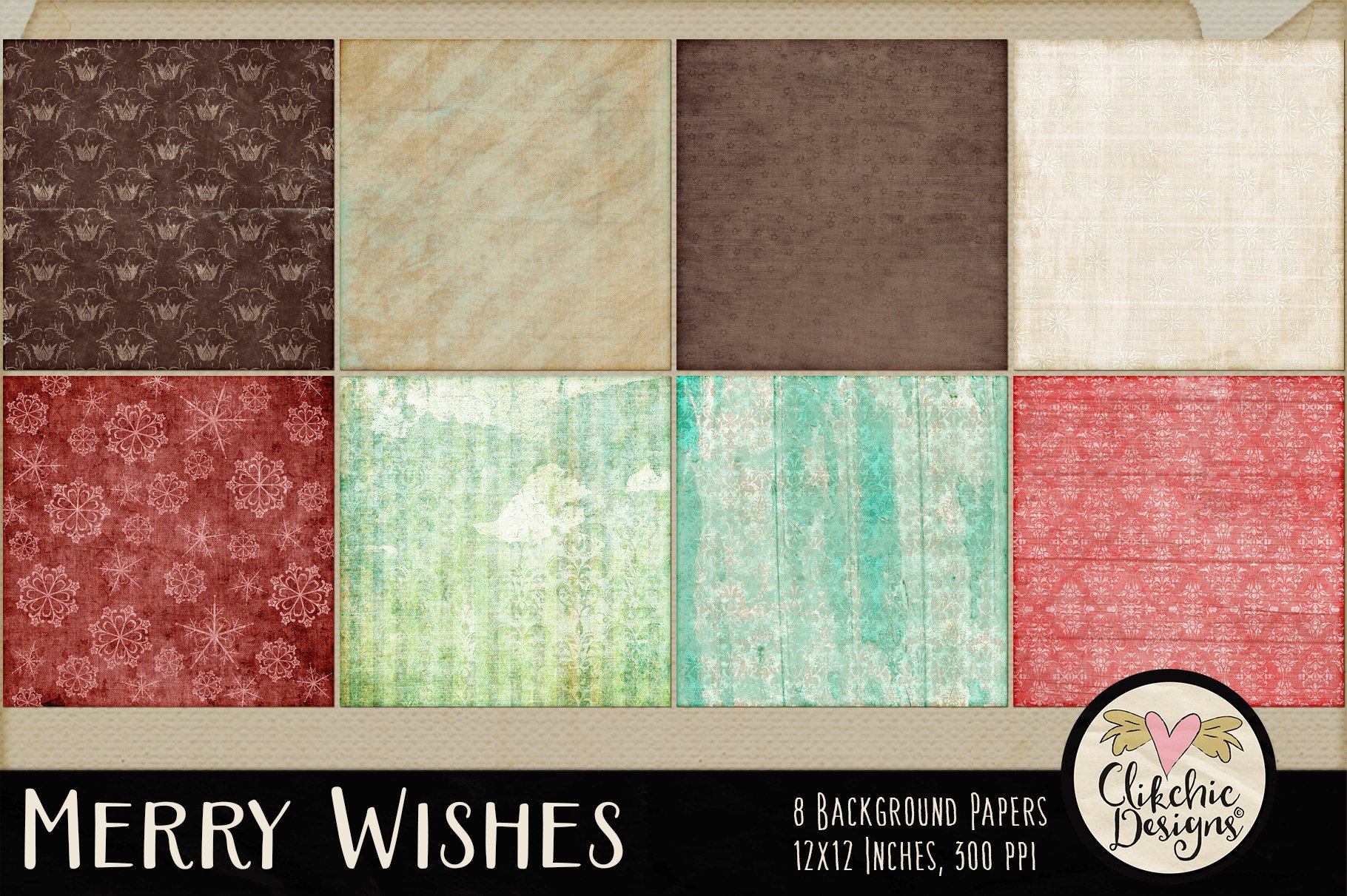 Christmas Backgrounds - Merry Wishes Digital Papers Textures (118842 ...
