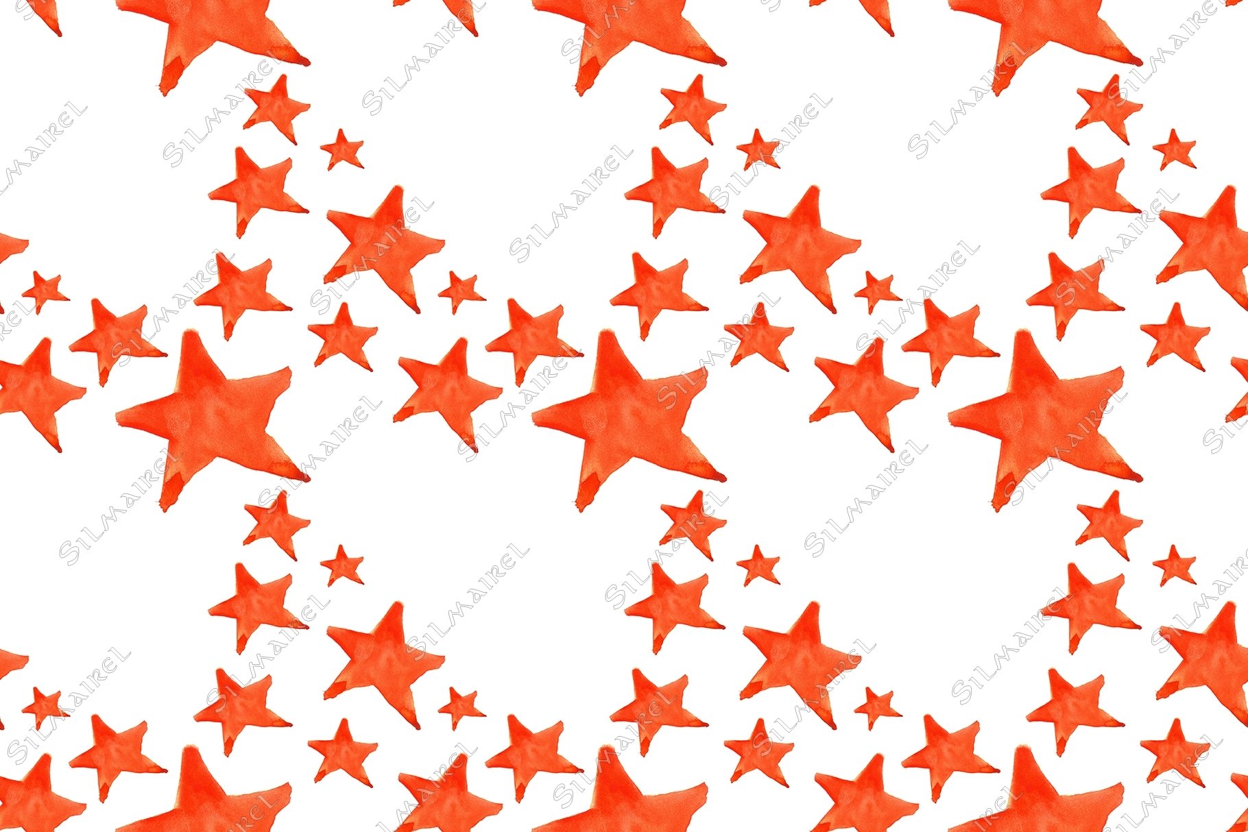 Watercolor orange five pointed star symbol seamless pattern (741675 ...