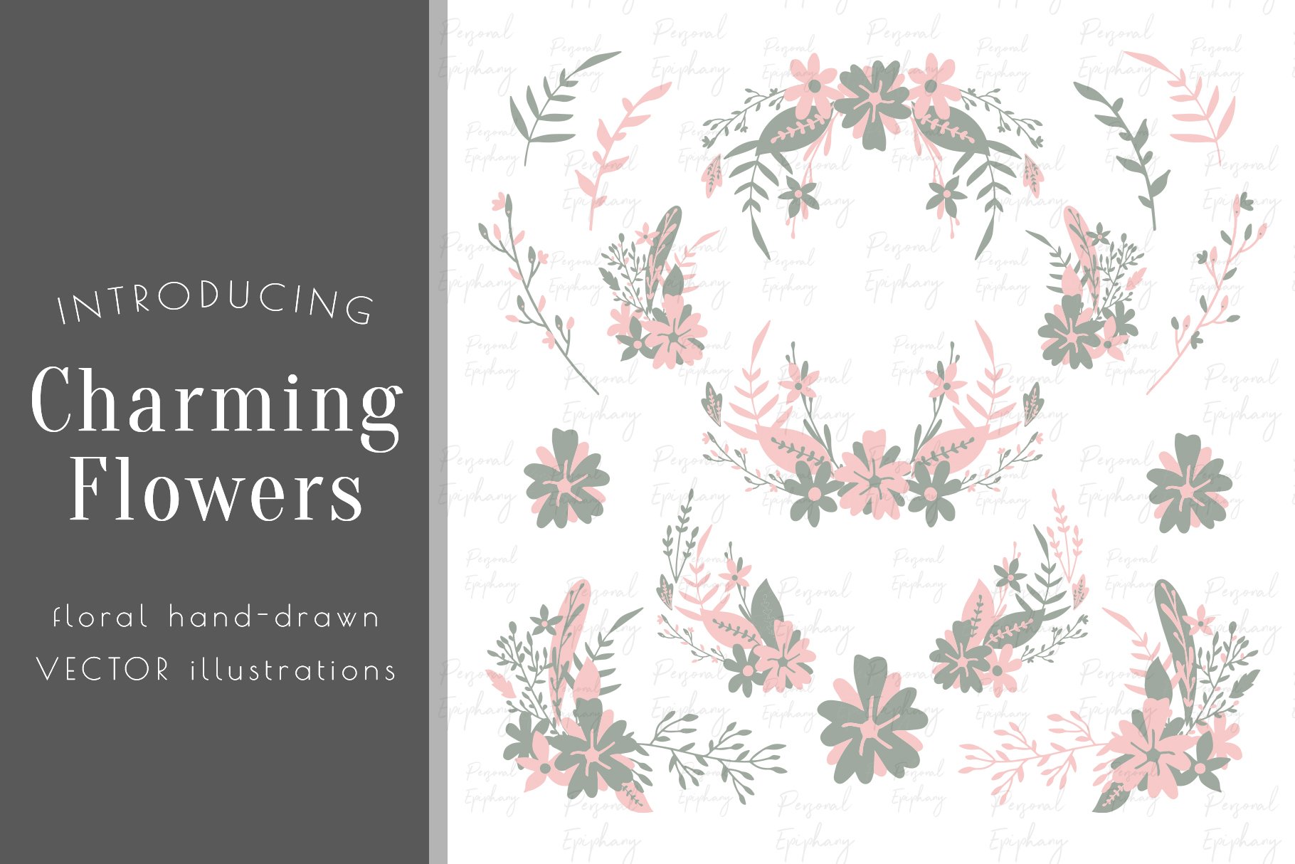 vector floral clipart, flower hand drawn illustrations, eps (135134 ...