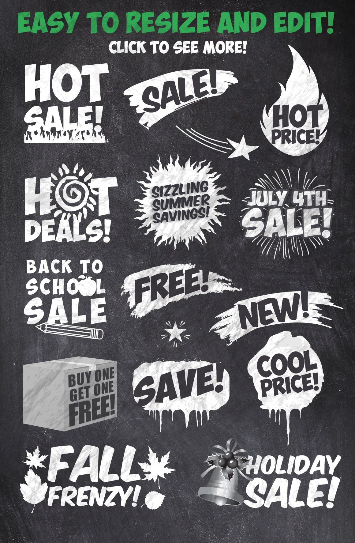 50 Chalk Sales Promo Bundle (9394) | Objects | Design Bundles