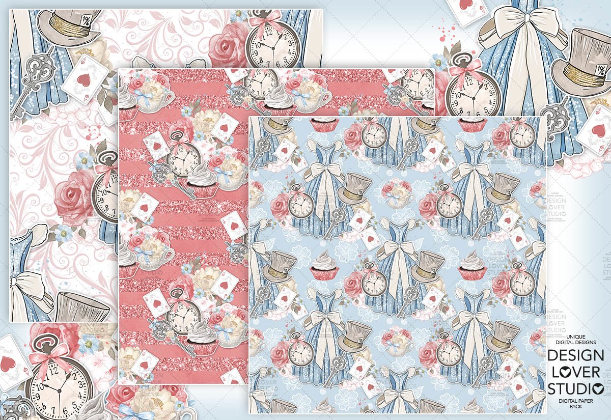 Alice in Wonderland digital paper (263918) | Patterns | Design Bundles