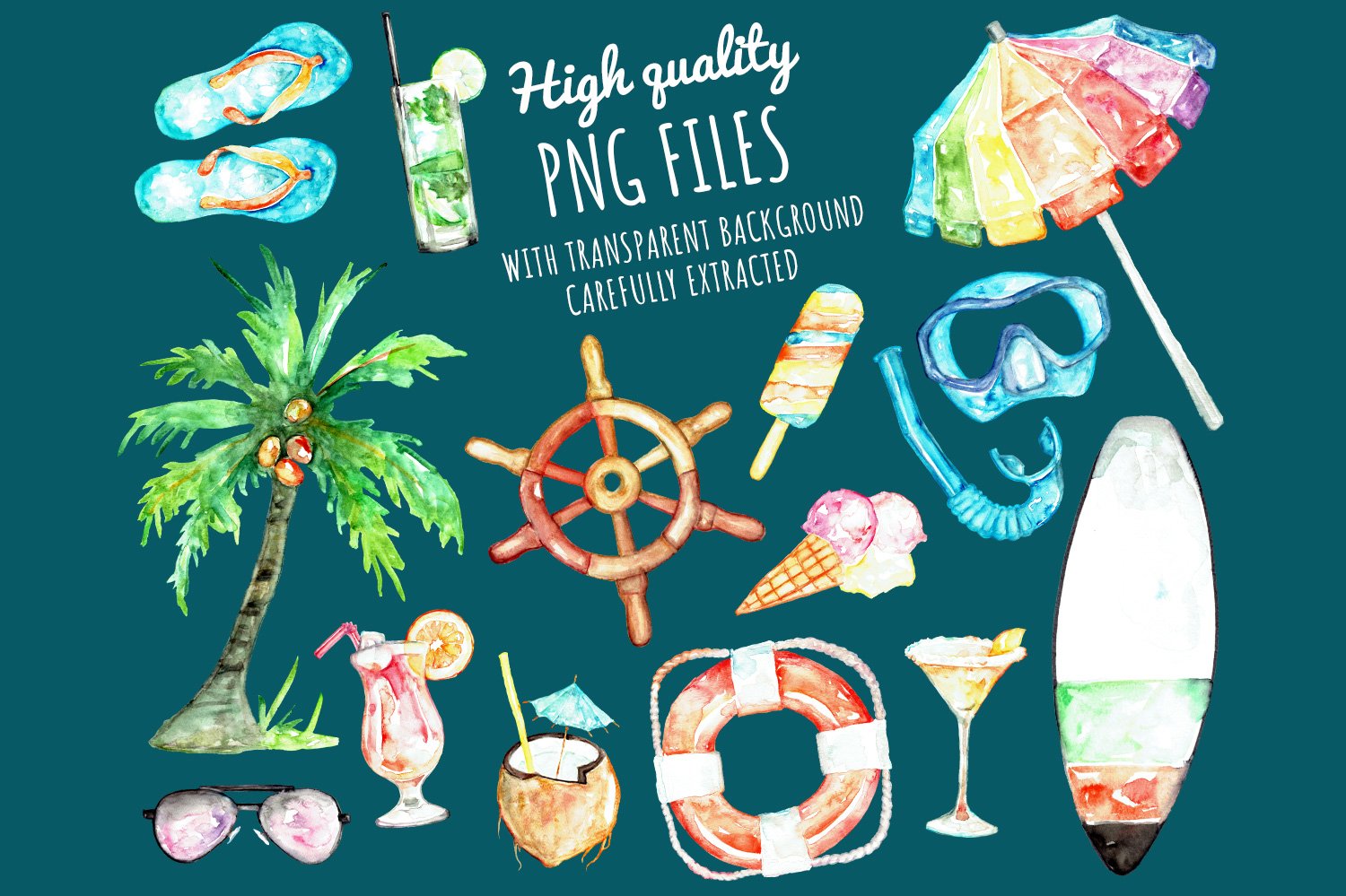 Hand Painted Watercolor Beach Vibes Clipart (647409) | Illustrations ...
