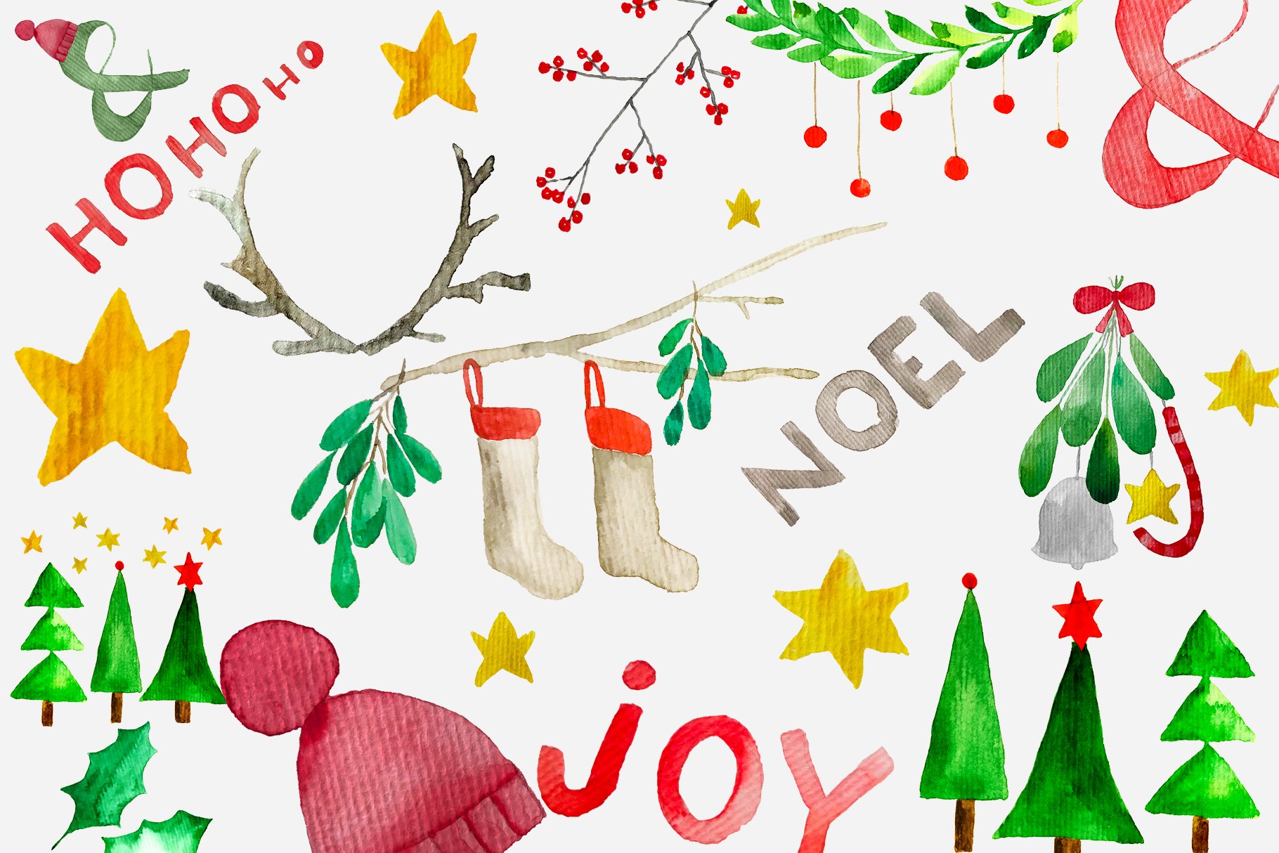 Festive Christmas watercolor clip art set (178007) | Illustrations ...