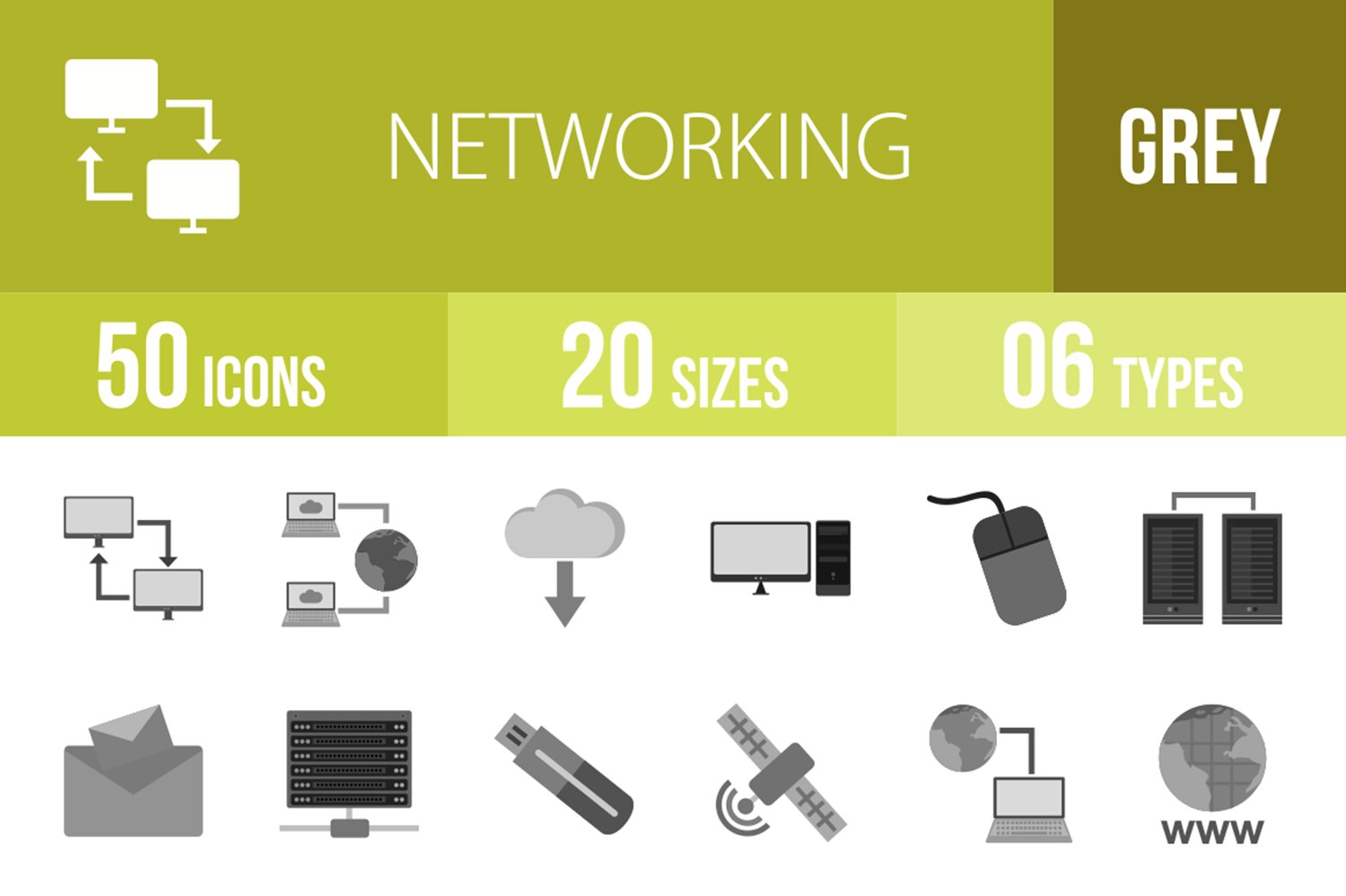 50 Networking Flat Greyscale Icons (184239) | Icons | Design Bundles