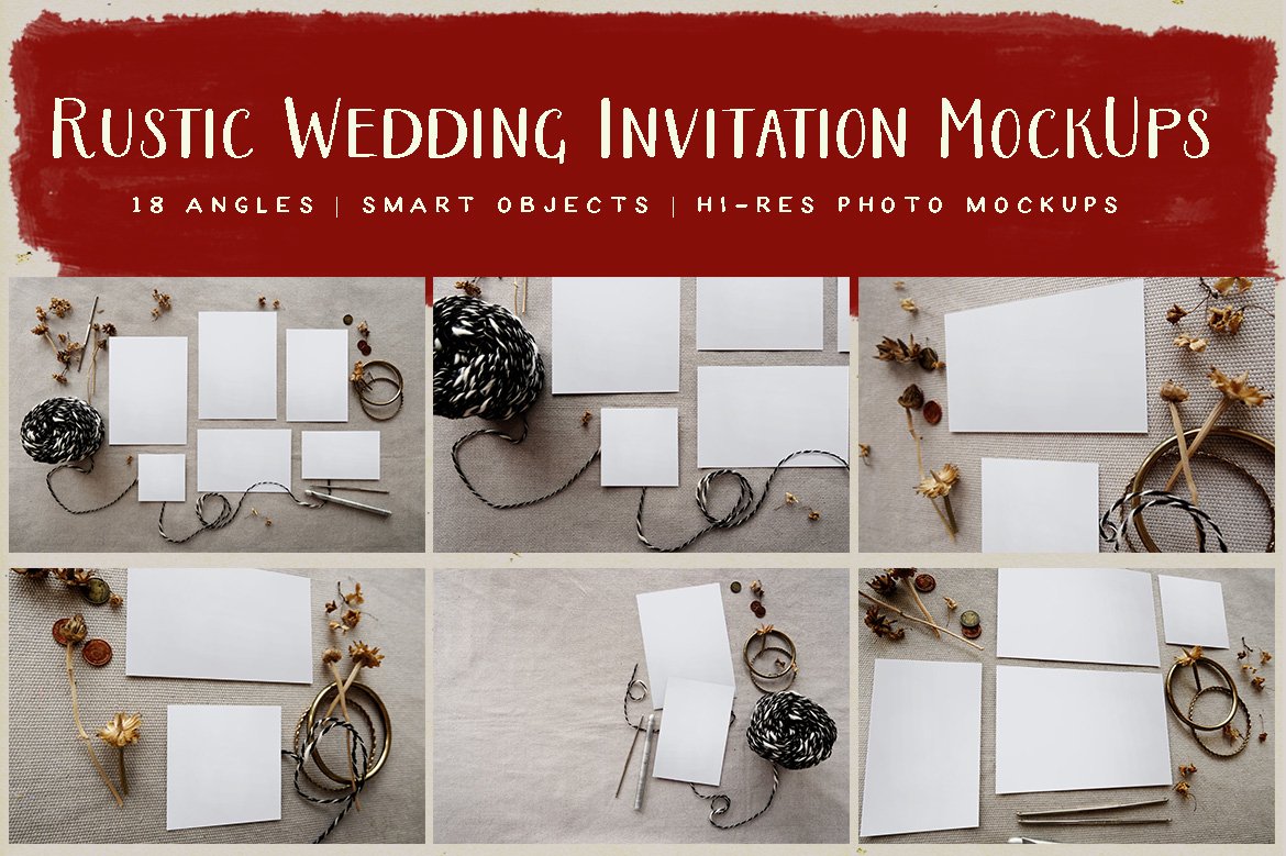 Rustic Wedding Invitation Mockup (47780) | Mock Ups | Design Bundles