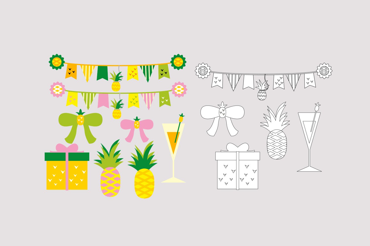 Chic Pineapple Party Clipart graphic design (125341) | Illustrations ...