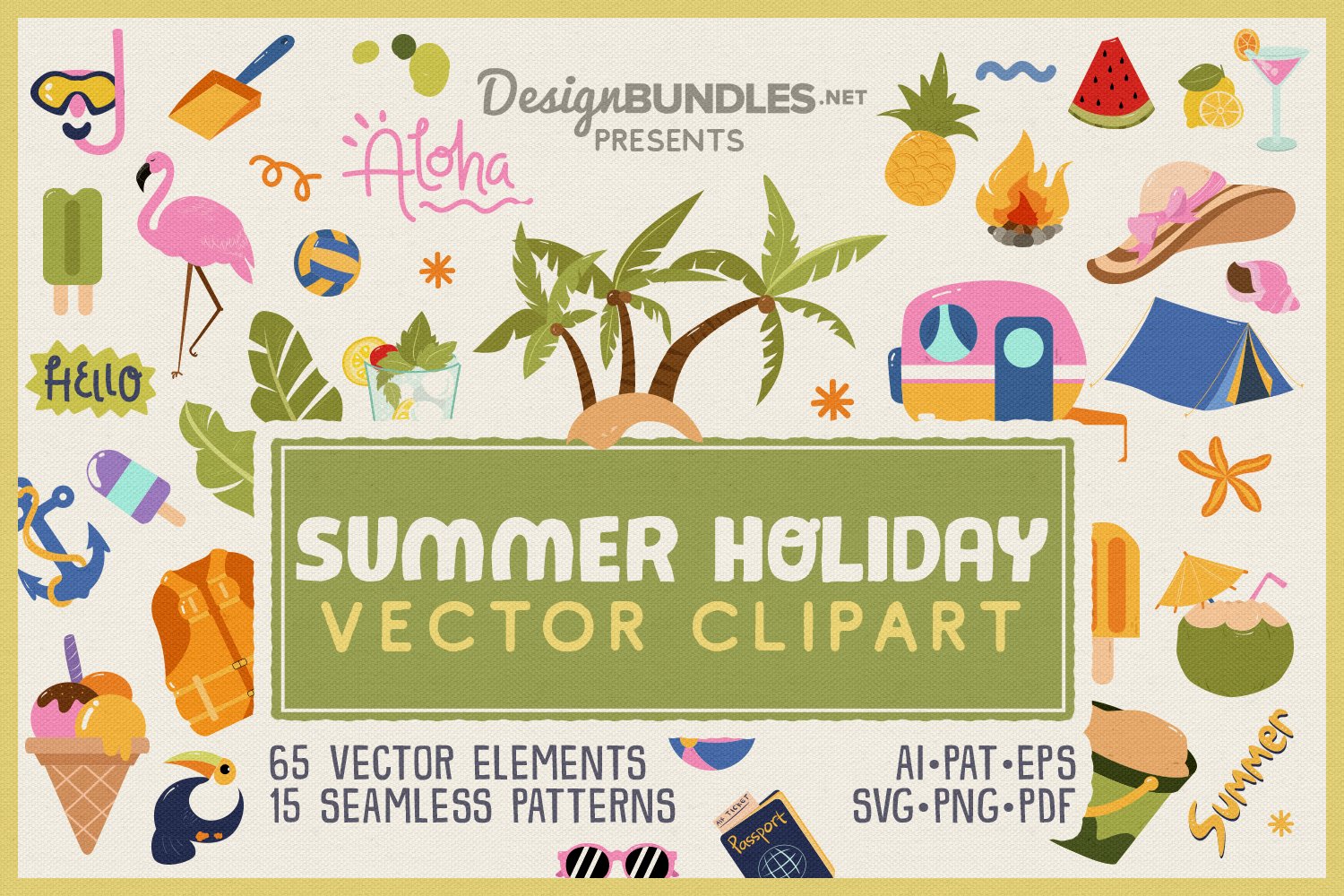 Summer Holiday Vector Clipart & Seamless Patterns