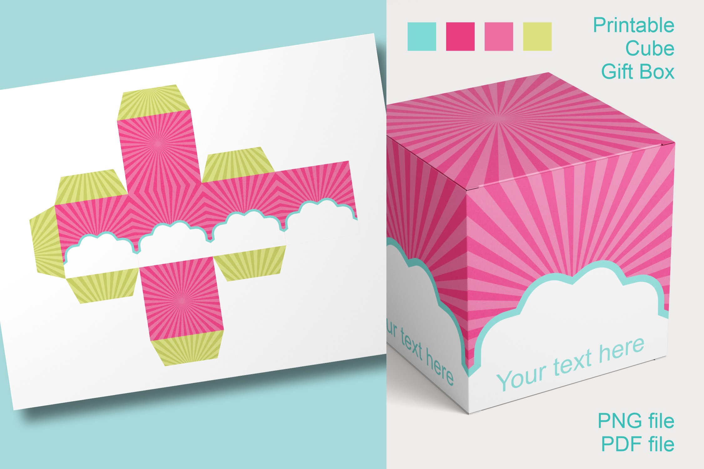Printable Cube Gift Box in Summer Pink for Small Party Favor