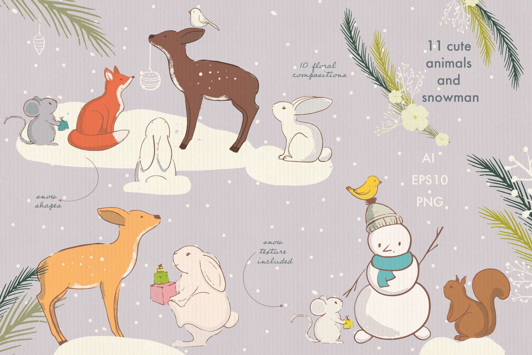 Christmas animals clipart (365670) | Illustrations | Design Bundles