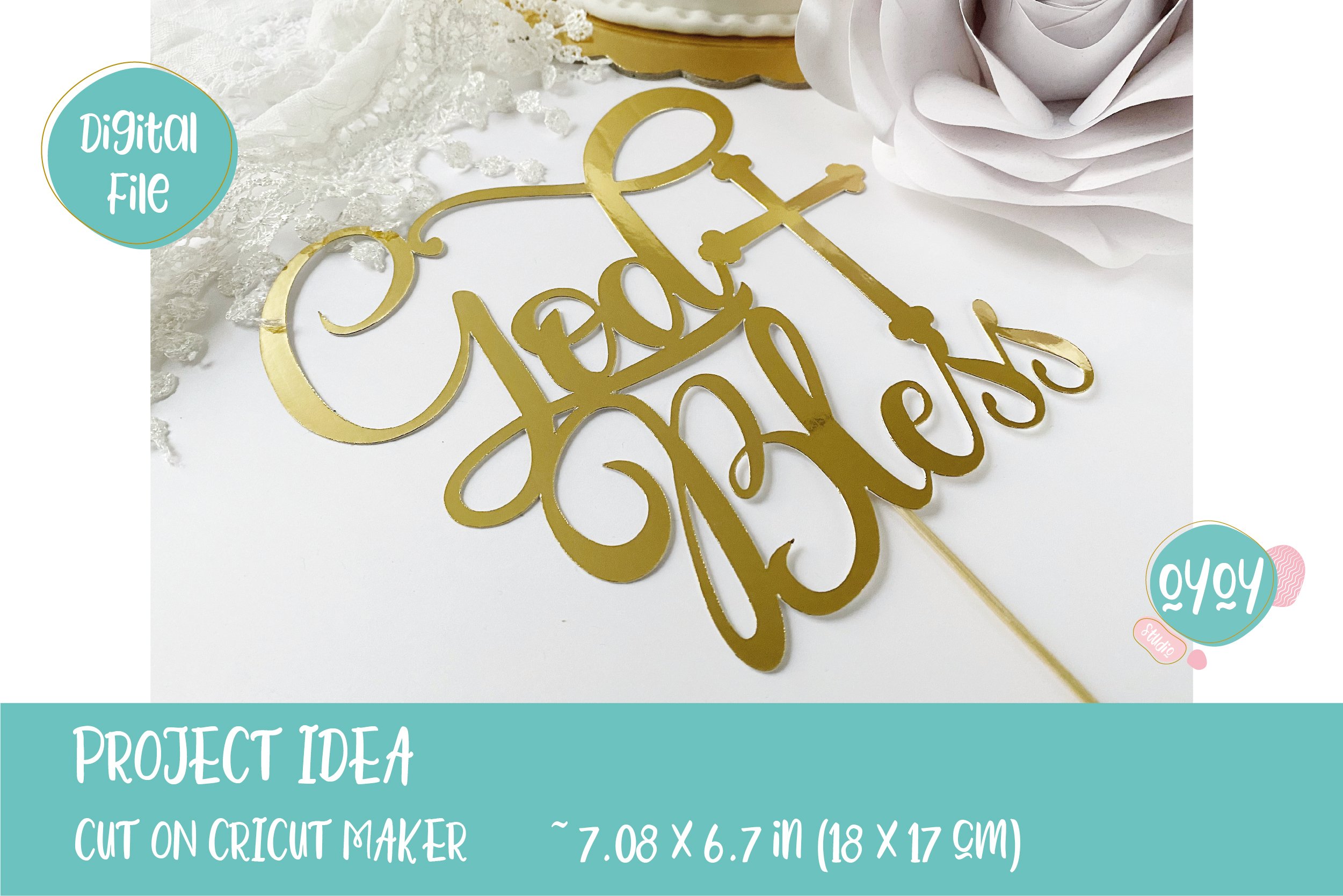 Baptism SVG | God Bless Cake topper svg with Cross (1060699) | Cut ...