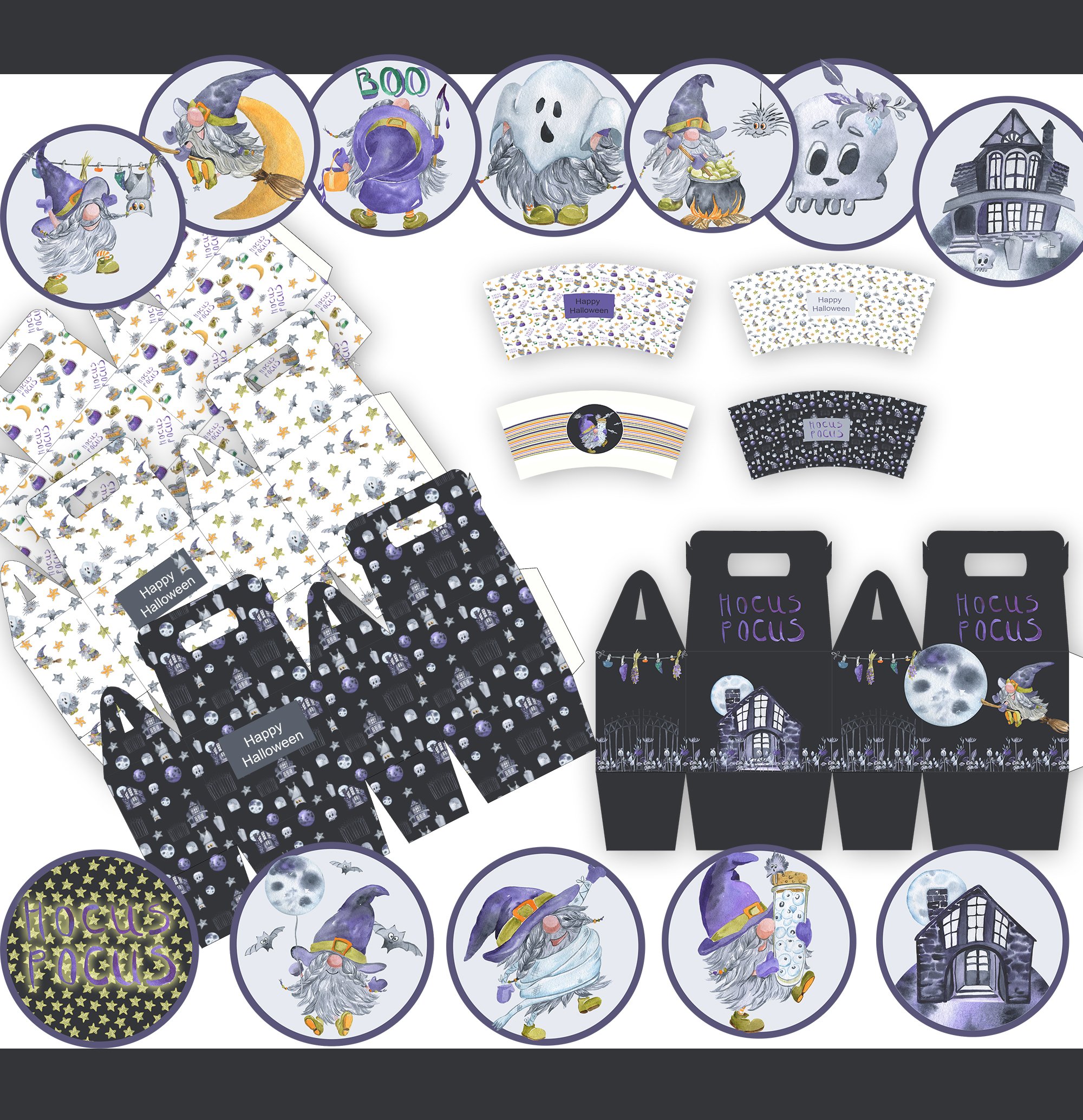 Halloween celebration set. PDF print (905957) | Party | Design Bundles