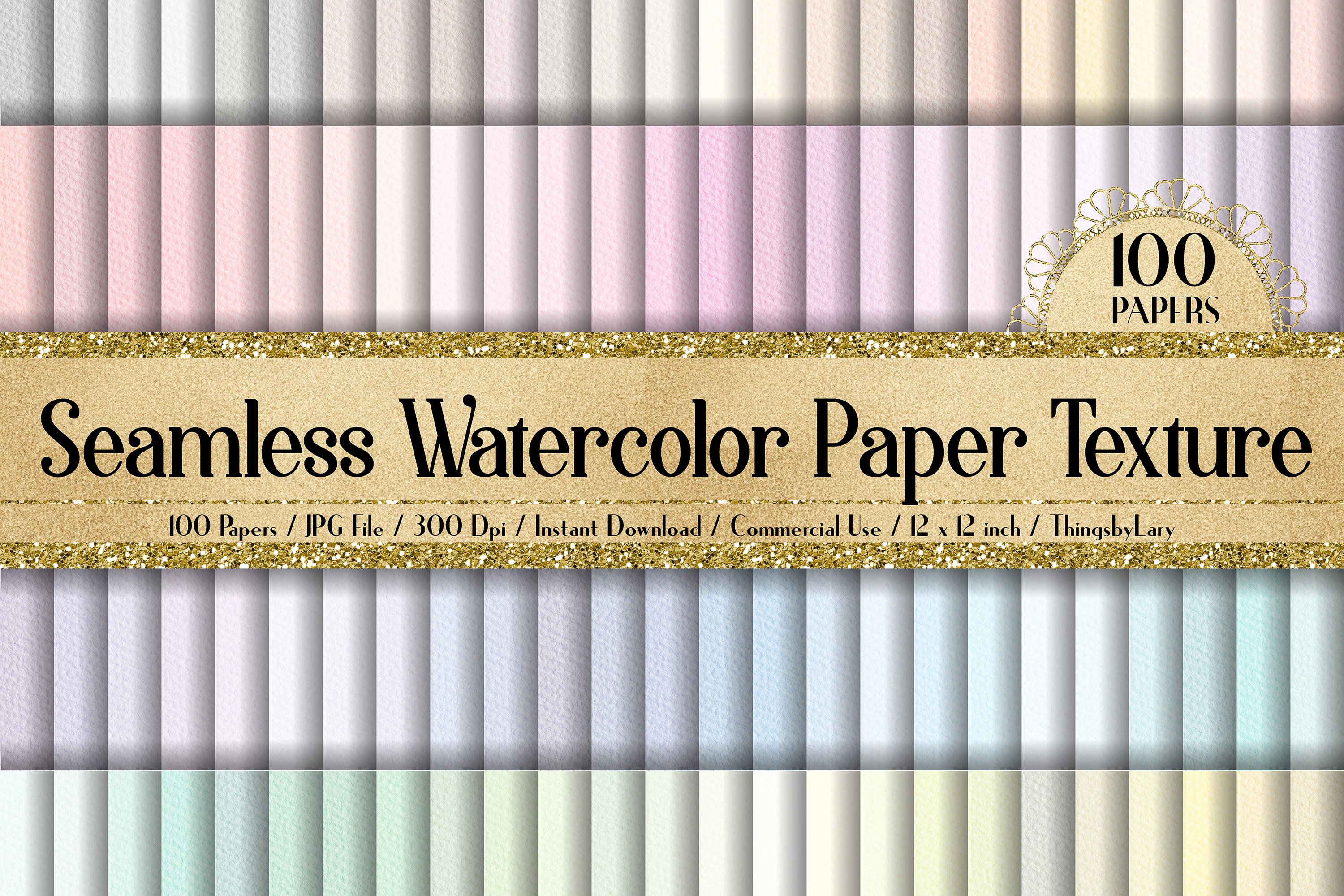 100 Seamless Watercolor Paper Rough Texture Digital Papers (316718 ...