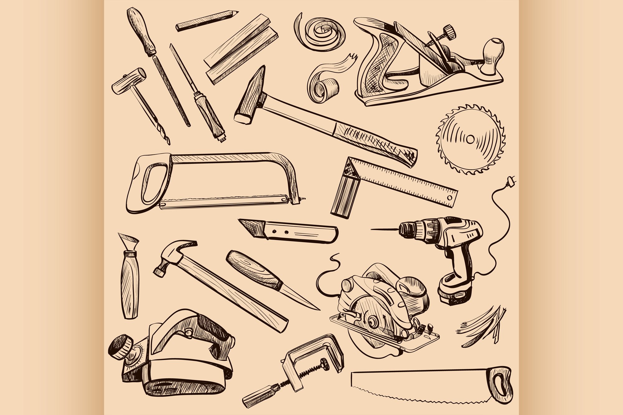 Joinery icons set. Carpenter character at work. (611969 ...