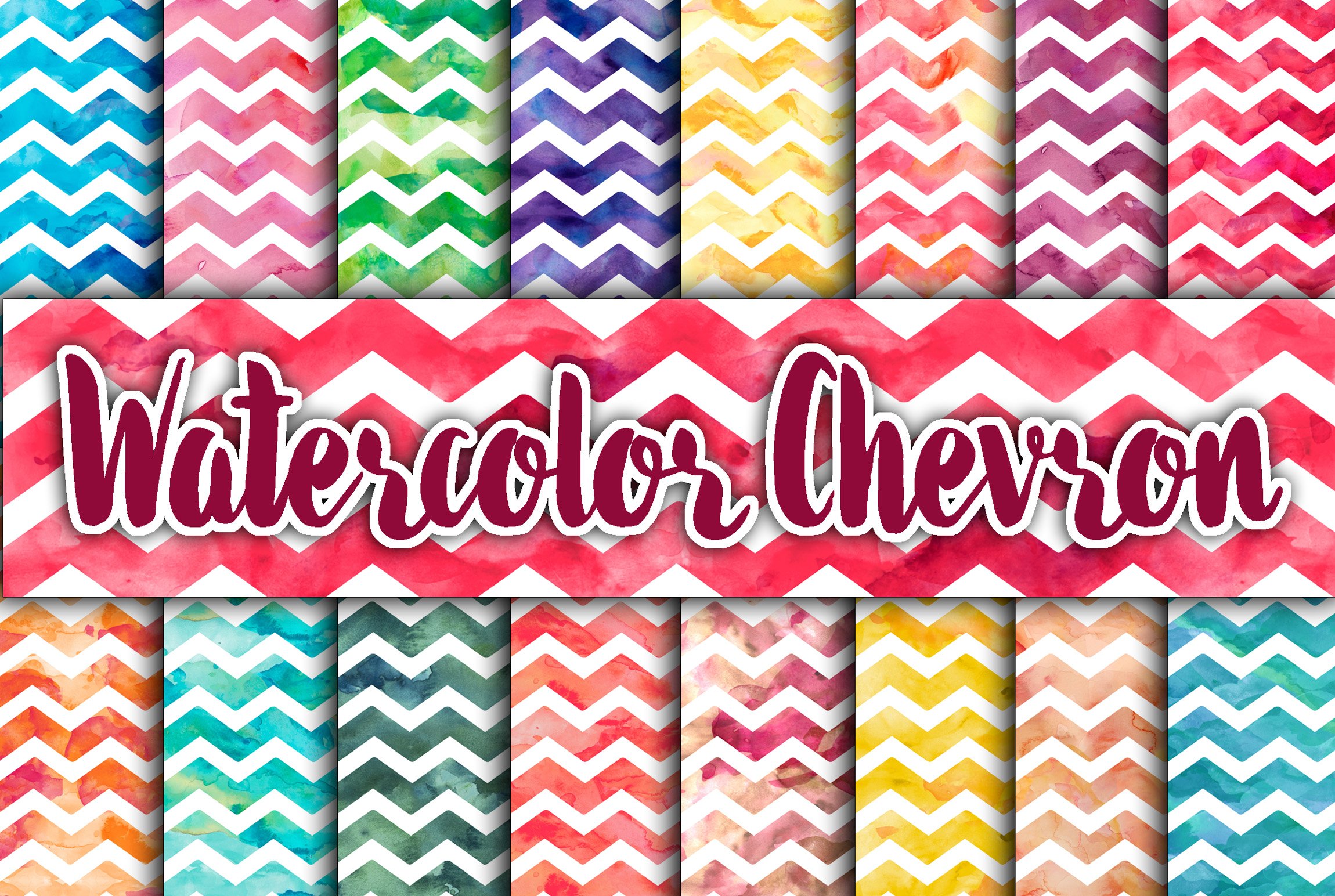 Watercolor Chevron Digital Paper Textures (37721) | Backgrounds ...