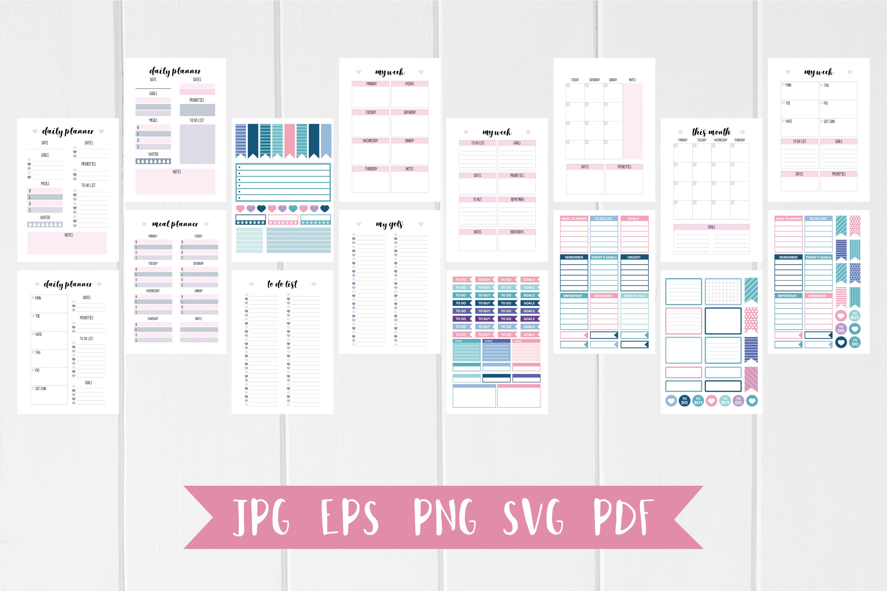 108 Planner pages A4 size, printable digital templates set (1087975 ...