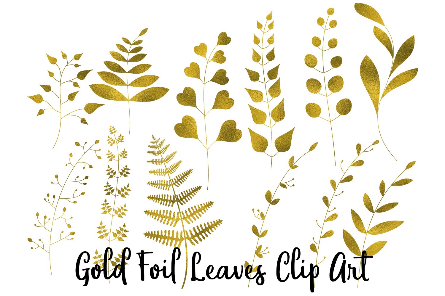 Gold Foil Leaves Clip Art (100422) | Decorations | Design Bundles