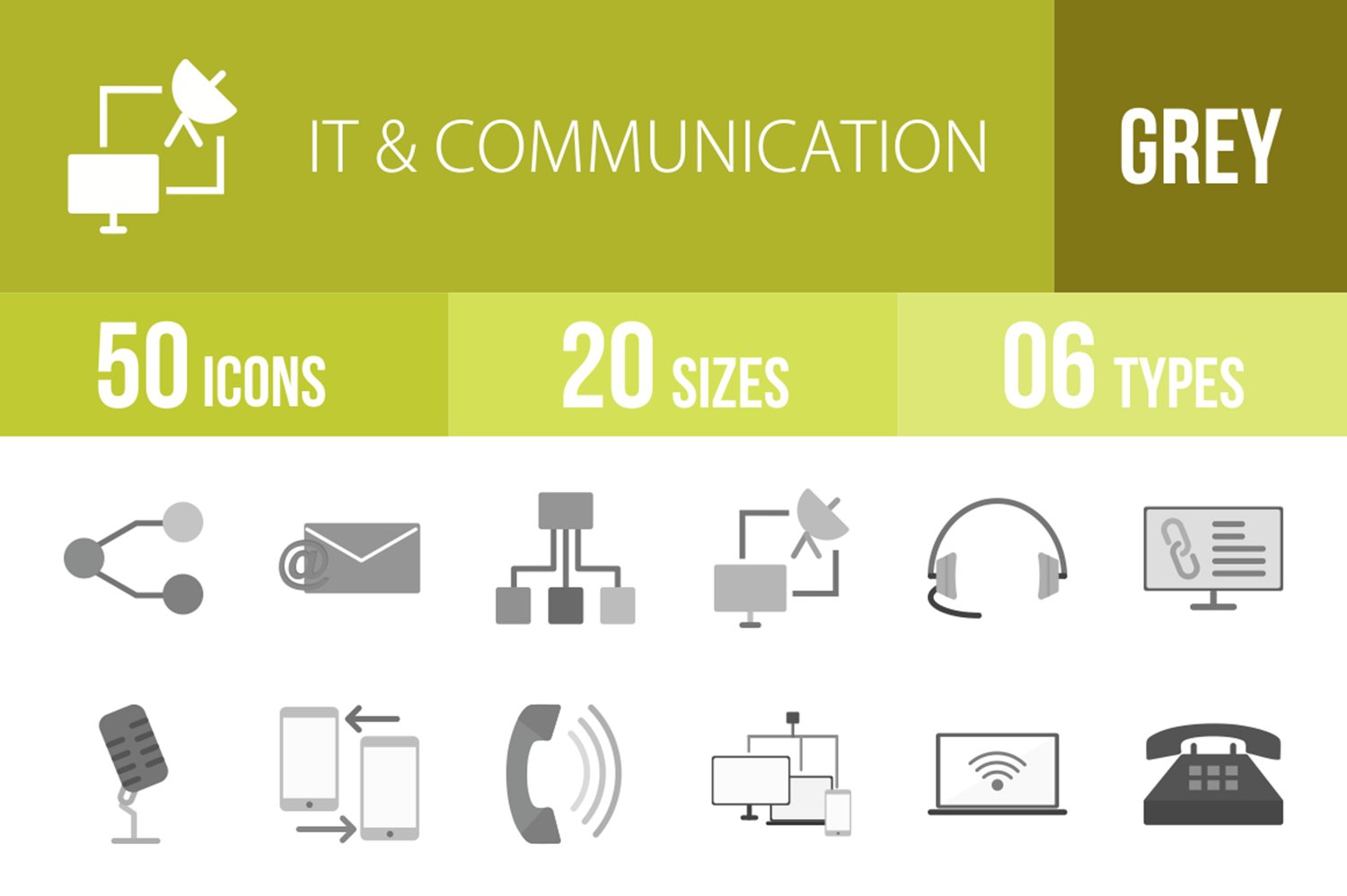 50 IT & Communication Greyscale Icons