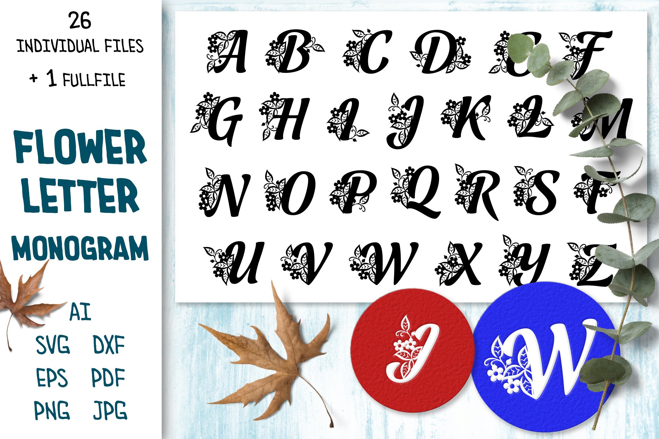 Bundle of Floral Letter Monogram, FLower Monogram SVG Design