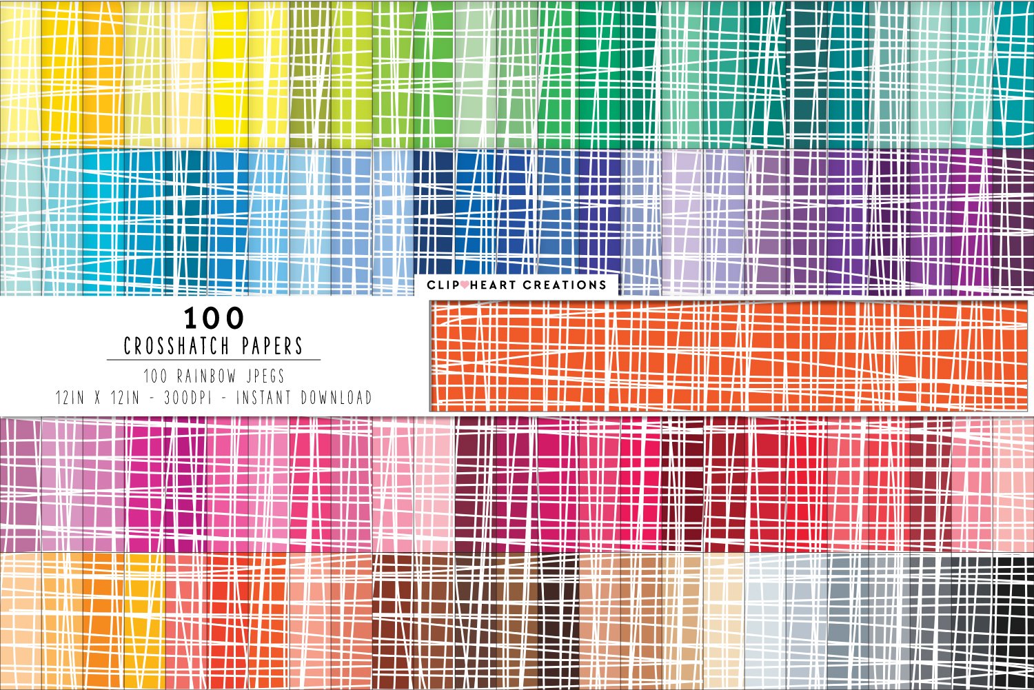 100 Crosshatch Digital Papers - rainbow colors (113293) | Backgrounds ...