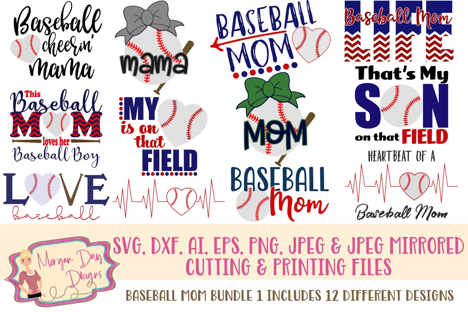 Baseball Mom SVG DXF PNG Cut File Bundle (87121)