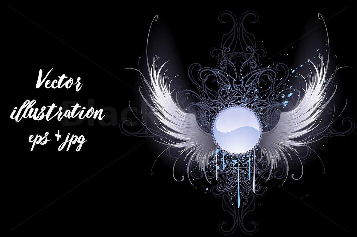 Round banner with angel wings ( T-shirt graphics ) (31421 ...