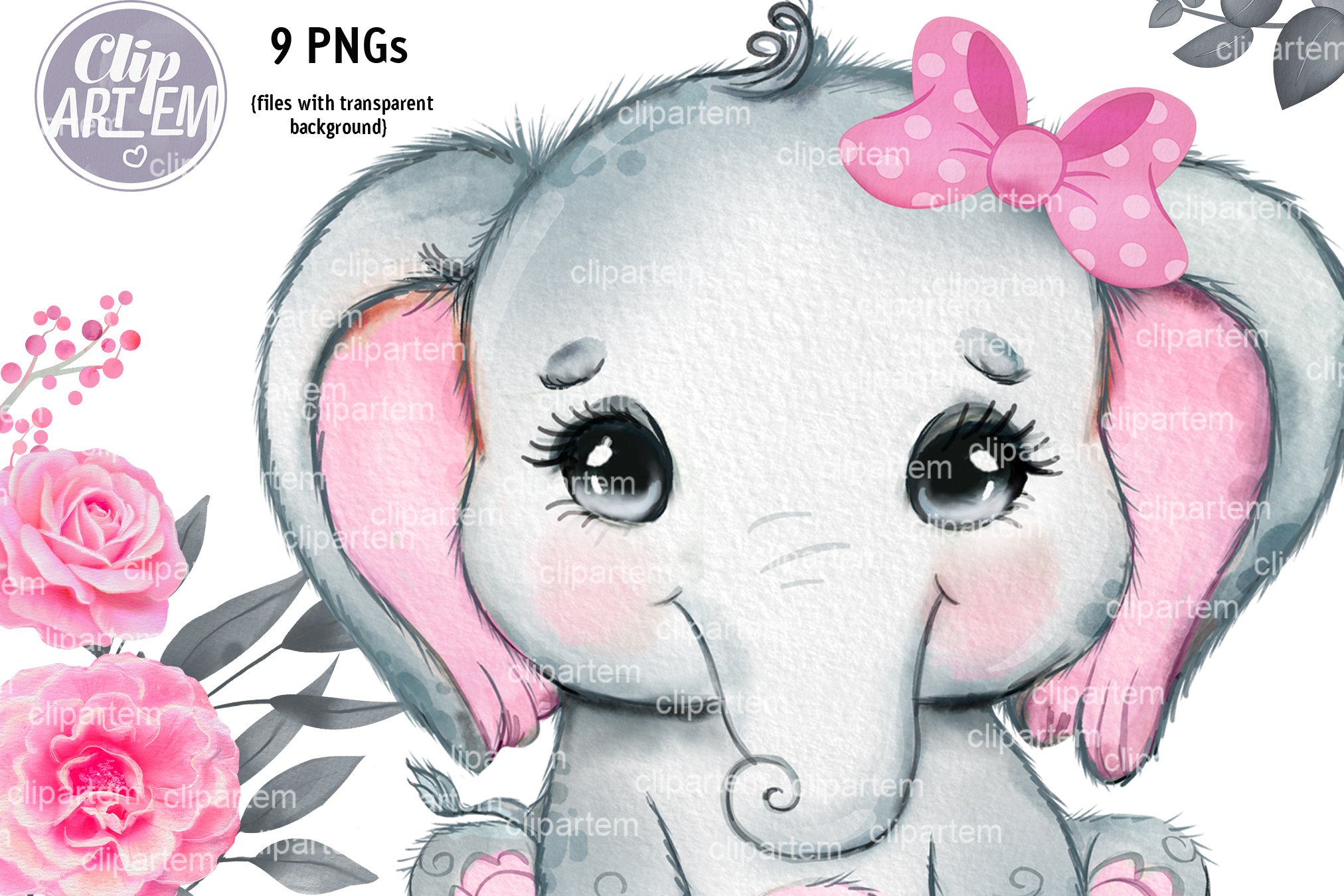 Pink And Grey Elephant Clip Art Instant By Thedapperfoxscraps Pink