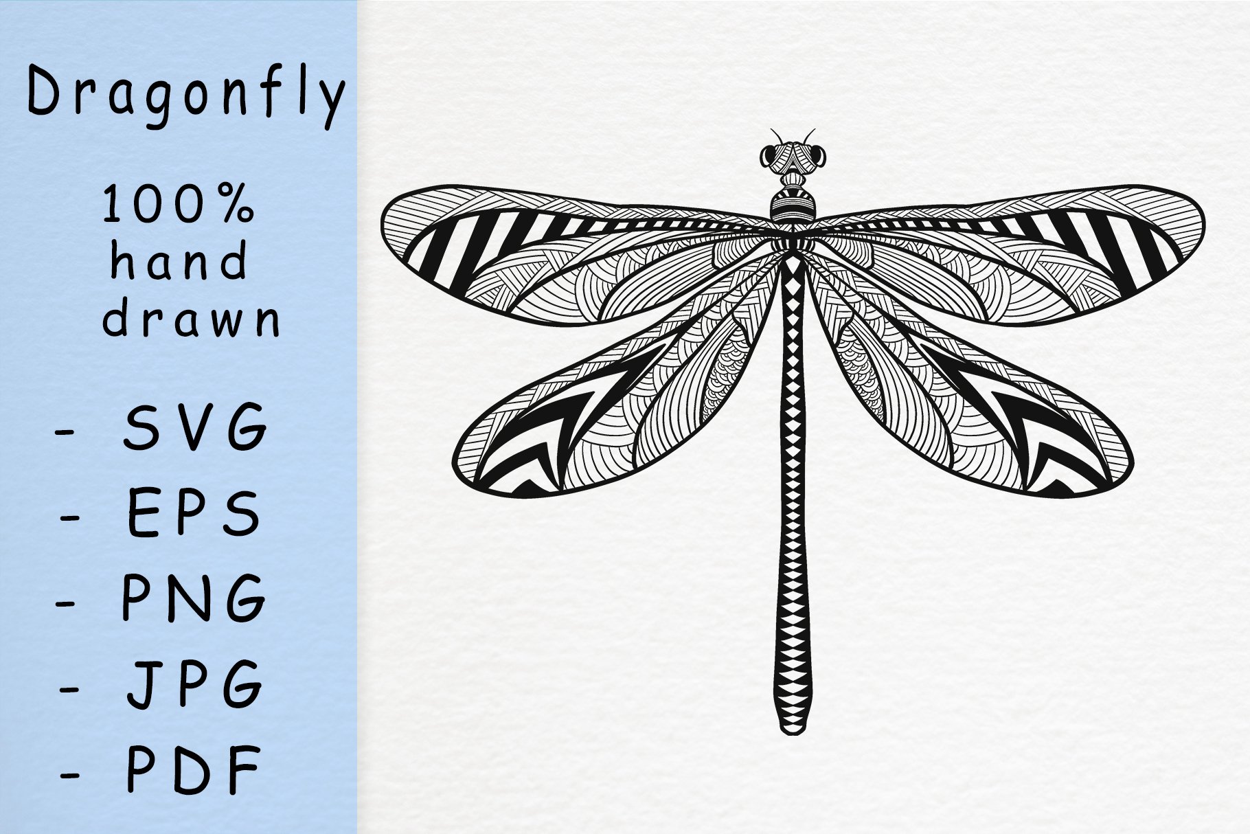 Hand drawn Dragonfly with patterns
