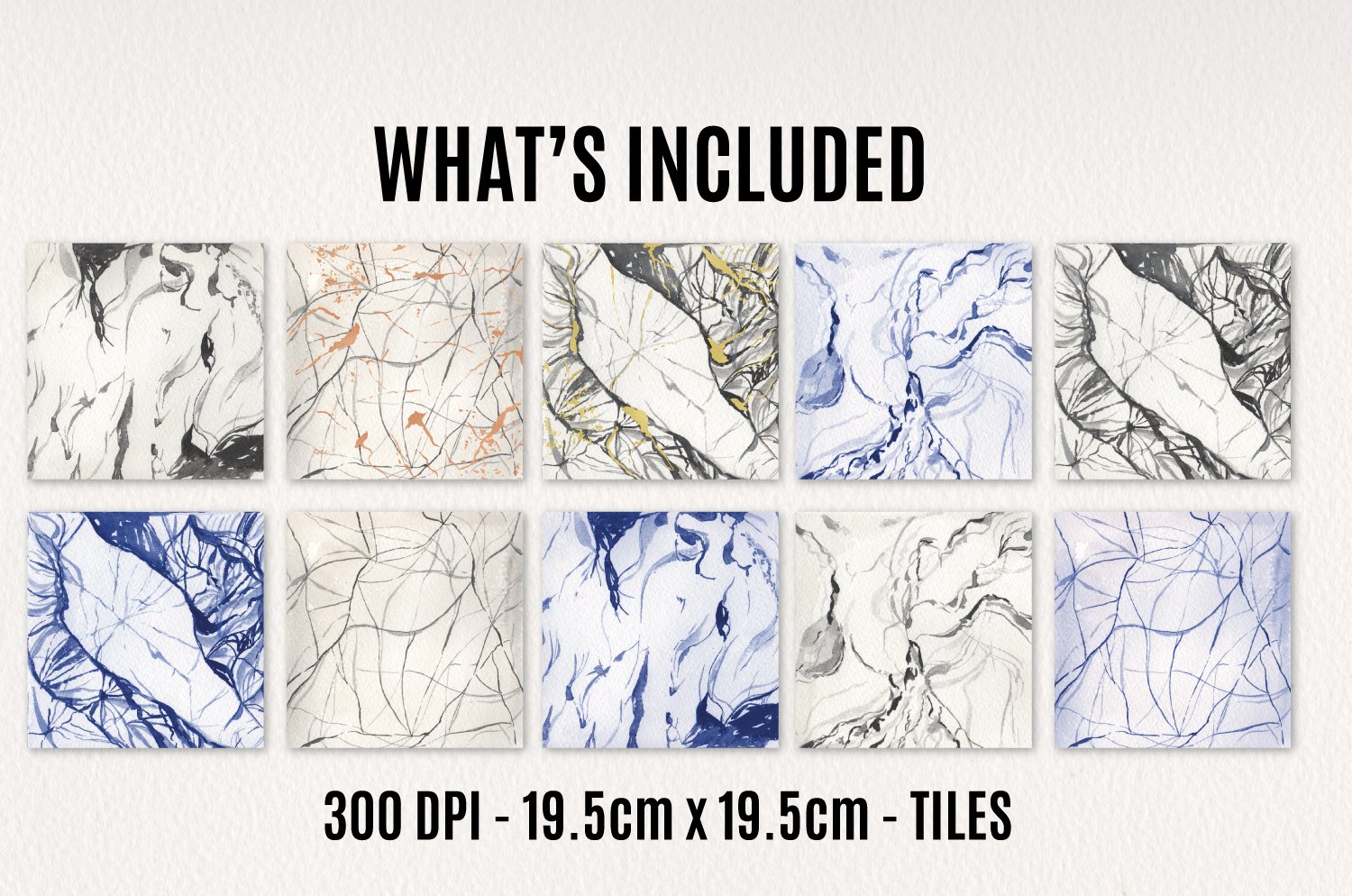 Marble Print Tiles Black White Blue Digital Paper Watercolor