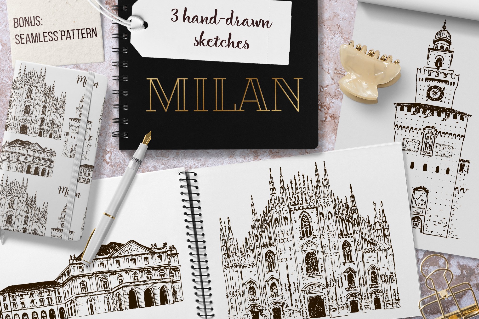 Set of Milan sketches (59412) | Illustrations | Design Bundles