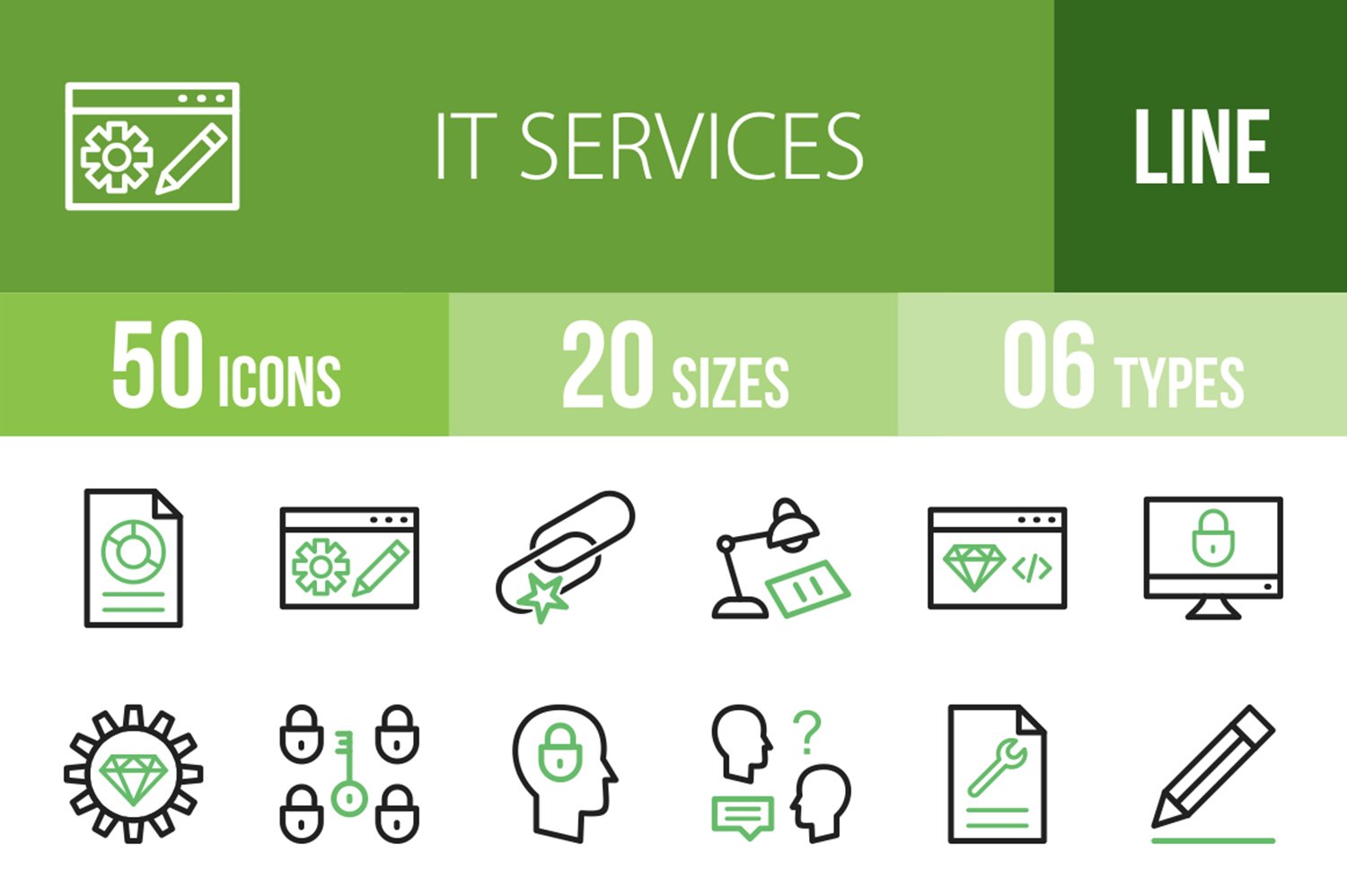 50 IT Services Line Green & Black Icons (168313) | Icons | Design Bundles