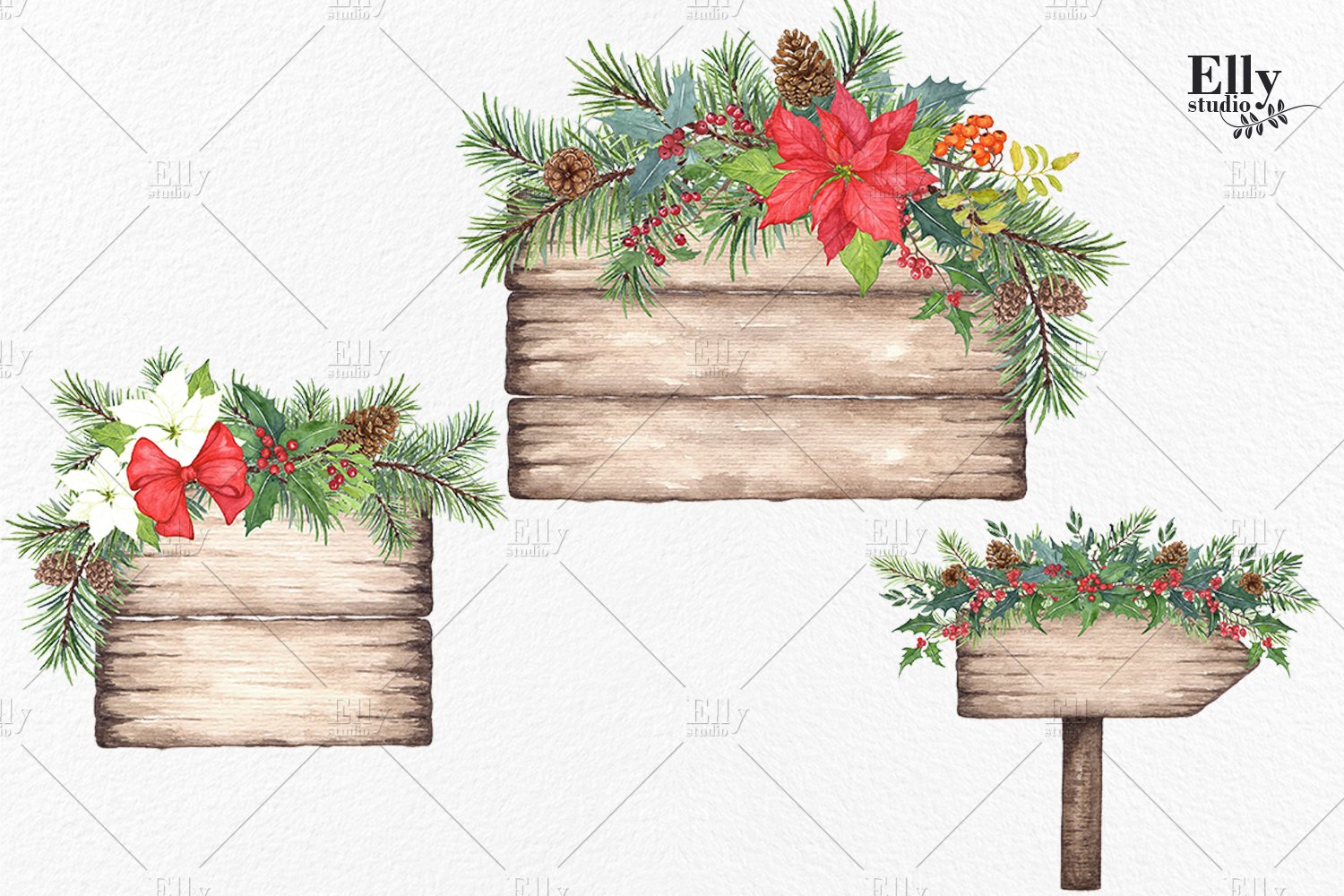 Christmas Watercolor Clip Art (128944) | Illustrations | Design Bundles